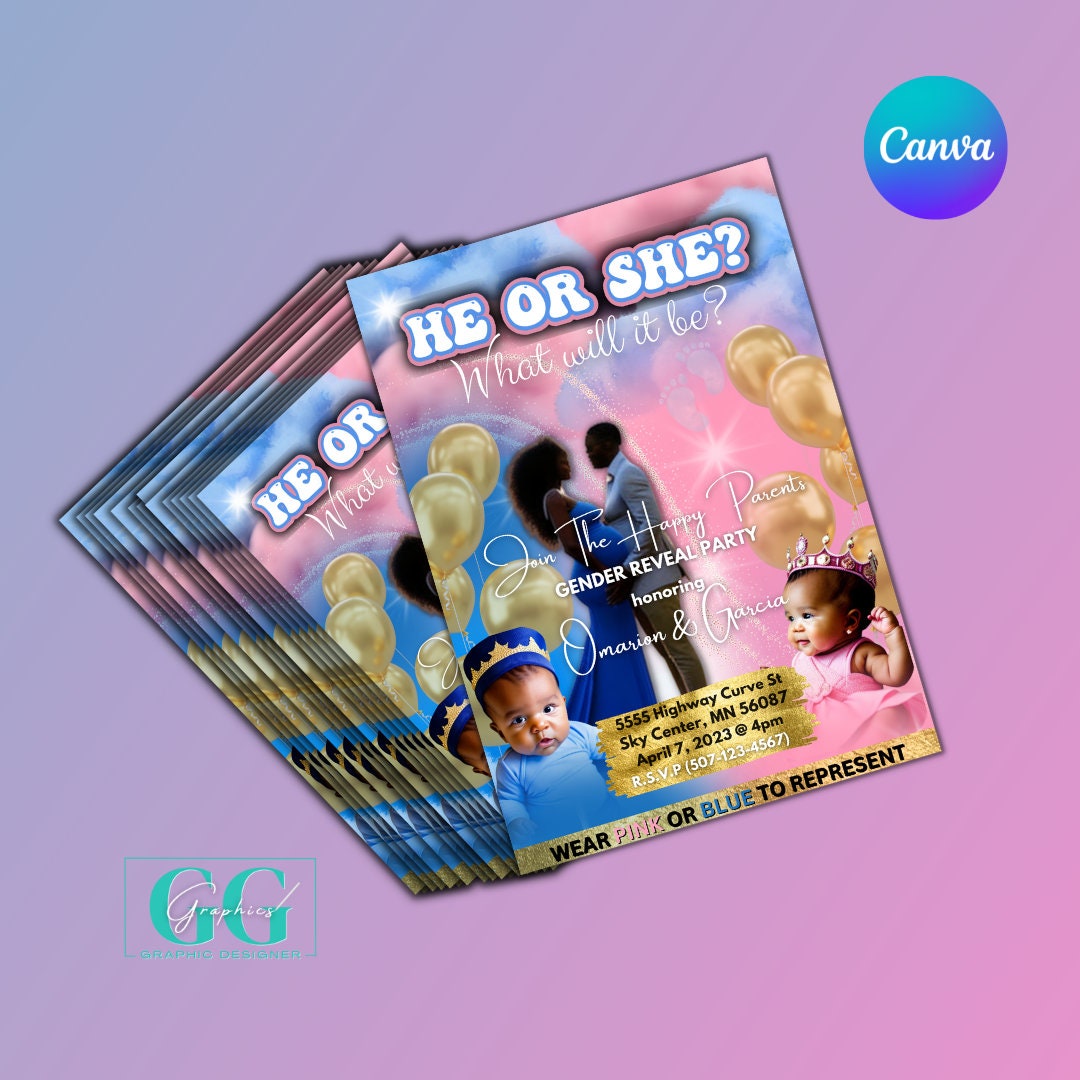 Gender Reveal Flyer Template. 100% Editable, Canva Design Flyer. - Etsy