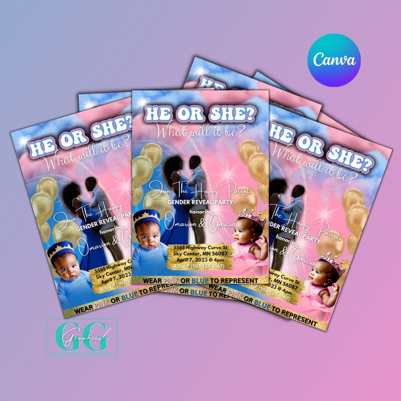 Gender Reveal Flyer Template. 100% Editable, Canva Design Flyer. - Etsy