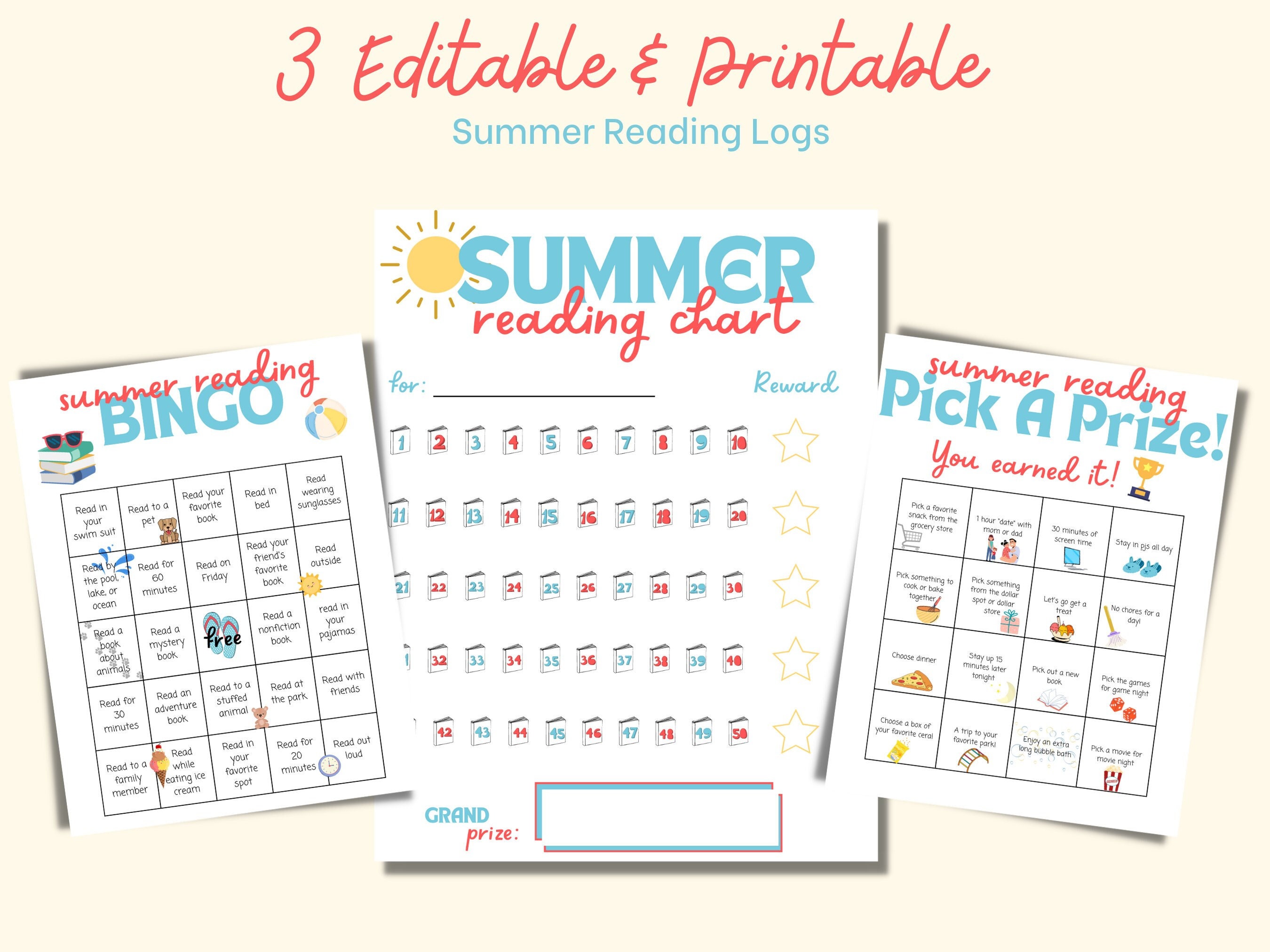 Summer Reading Log, Reading Challenge, Kids Reading Chart, Book Tracker ...