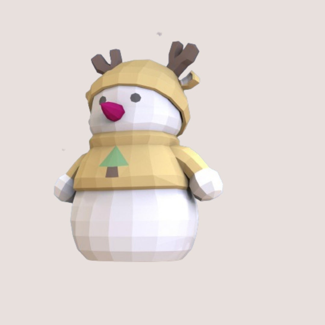Low Poly 3D Snowman Papercraft: Printable PDF and SVG Template - Etsy