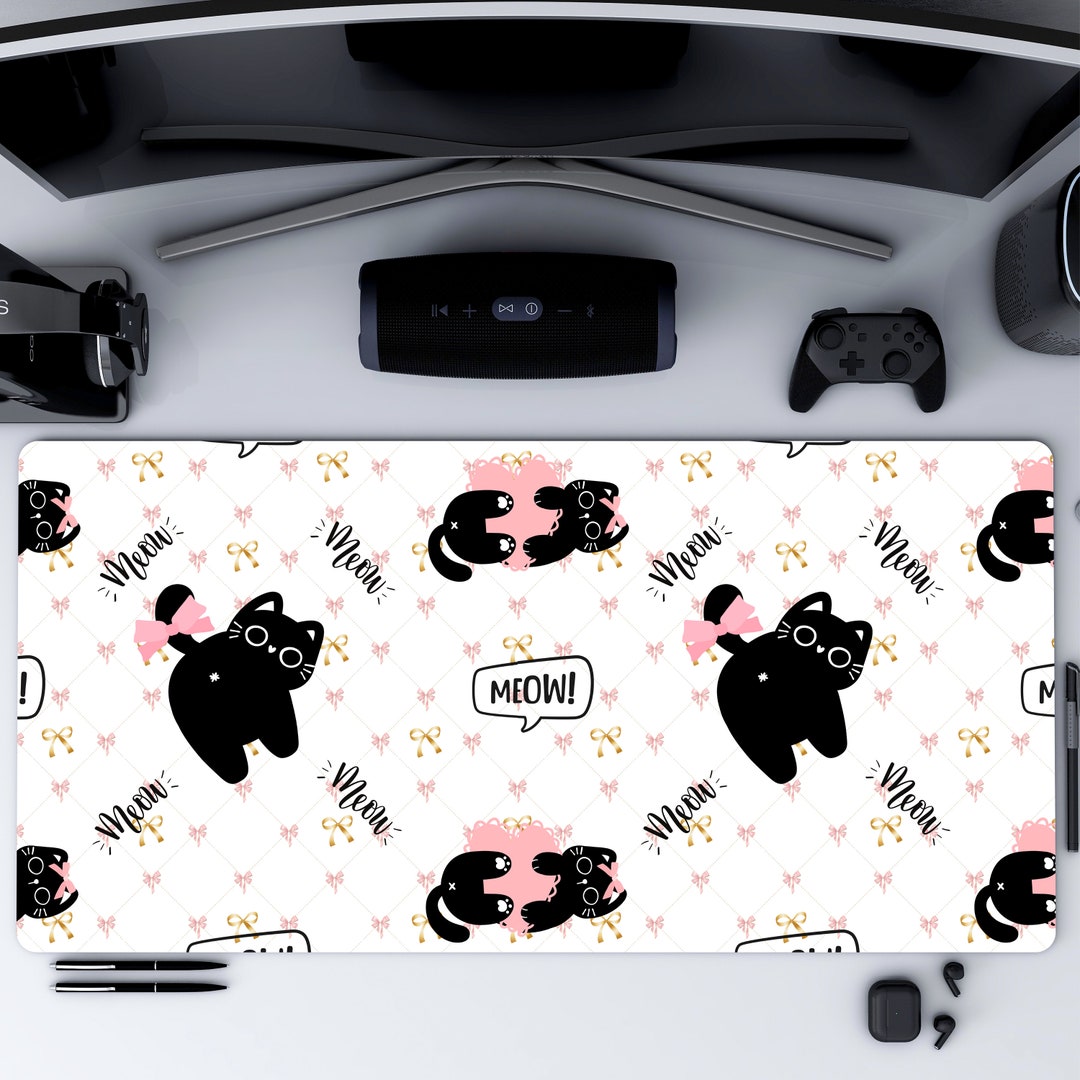 Coquette Cat Mouse Pad Black Cat Decor Pink Ribbons Cat Bums Extra ...