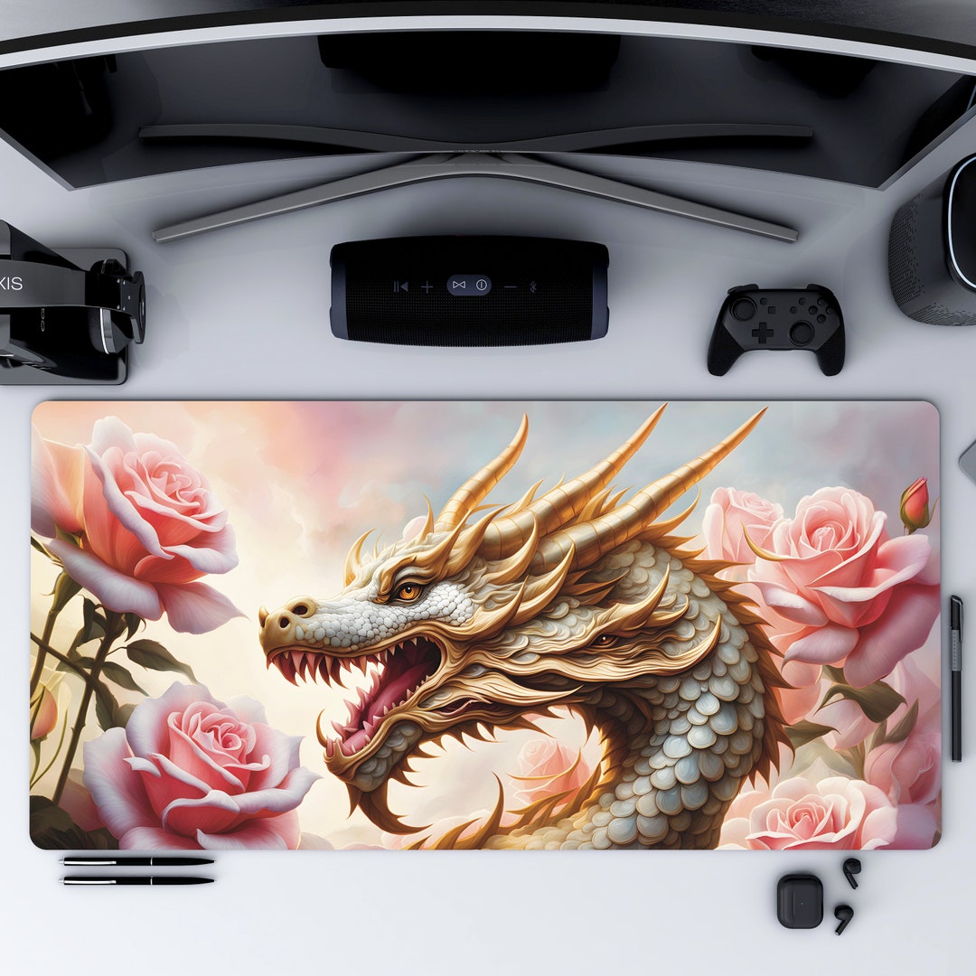 Chinese Dragon Desk Mat Gold and White Dragon Chinese New Year 2024 ...