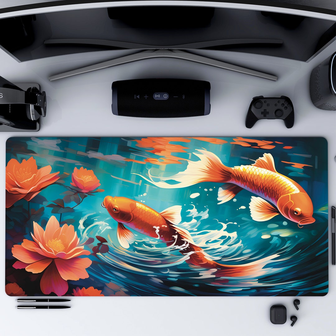 Kawaii Koi Fish Desk Mat Japanese Painting Mouse Pad Japanese Decor ...