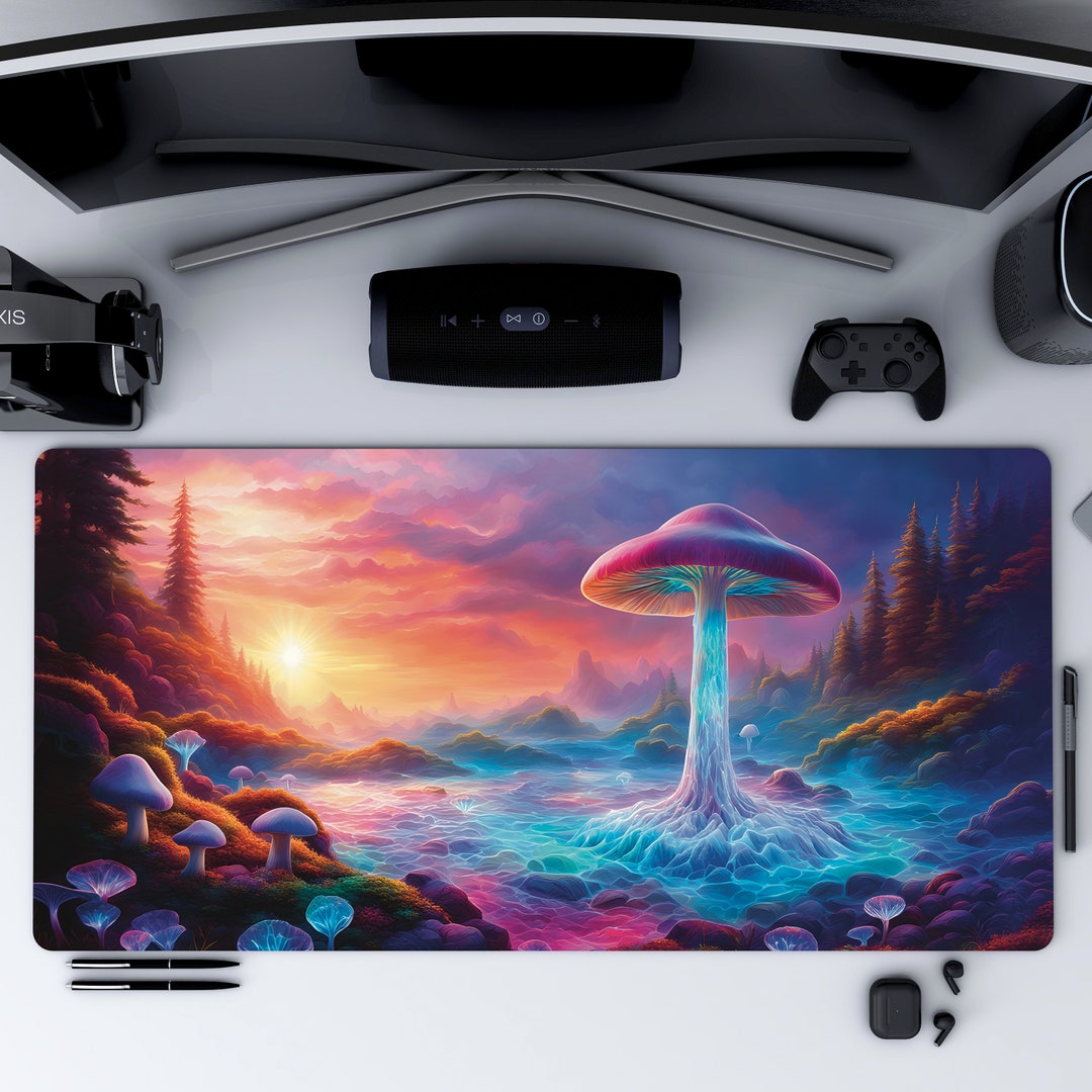 Magic Mushroom Desk Mat Fungi Plants Lover Desk Mat Glass Mushroom ...