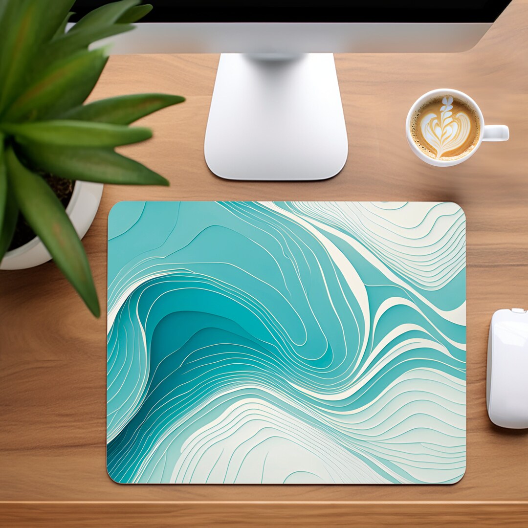 Teal and White Topo Mat Minimalist Topographic Map Desk Mat Topographic ...