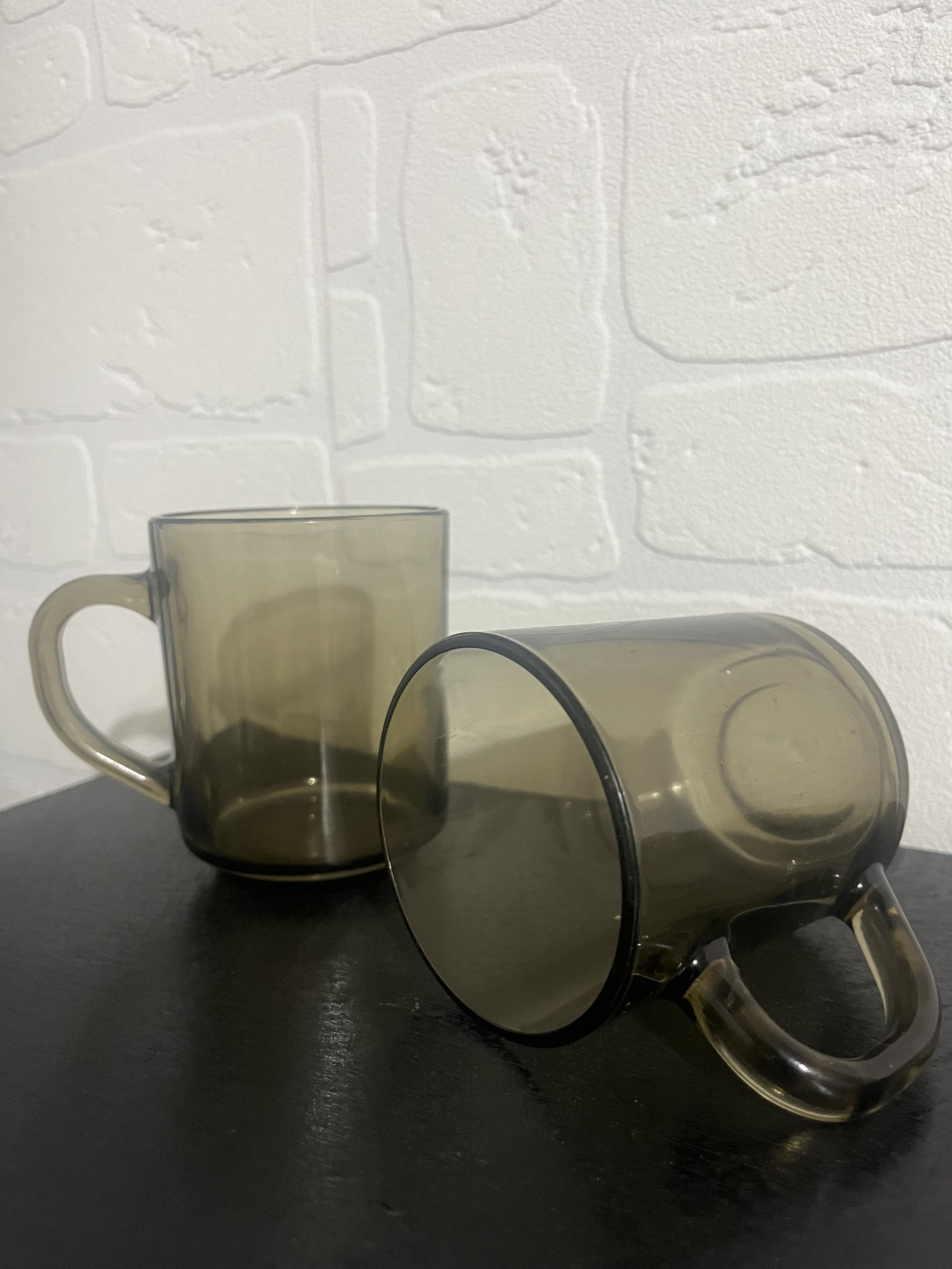 Vintage Arcoroc Smoked Glass Mug Pair, Vintage Arcoroc France Glassware, Glass Mugs, Smoked ...