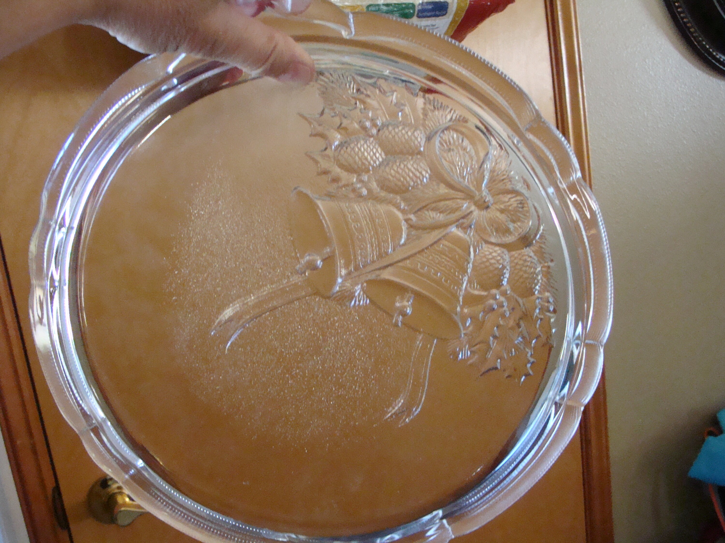 Vintage Clear Glass Serving Tray With Holiday Bells Holly and - Etsy
