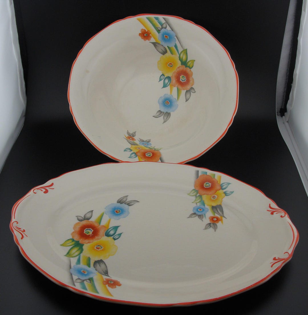 Vintage Crown Ivory Floral Bowl and Platter - Etsy