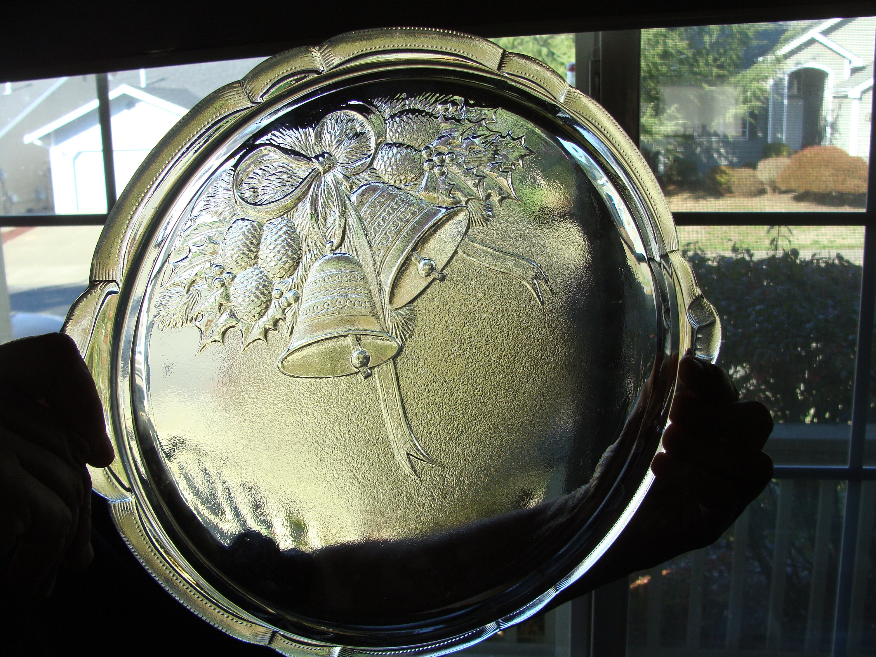 Vintage Clear Glass Serving Tray With Holiday Bells Holly and - Etsy
