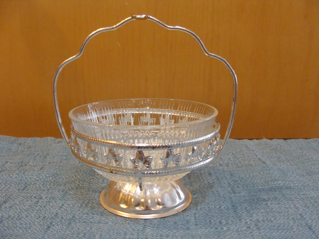 Vintage Mayell E.P. on Steel Sugar Bowl With Glass Insert, Floral ...