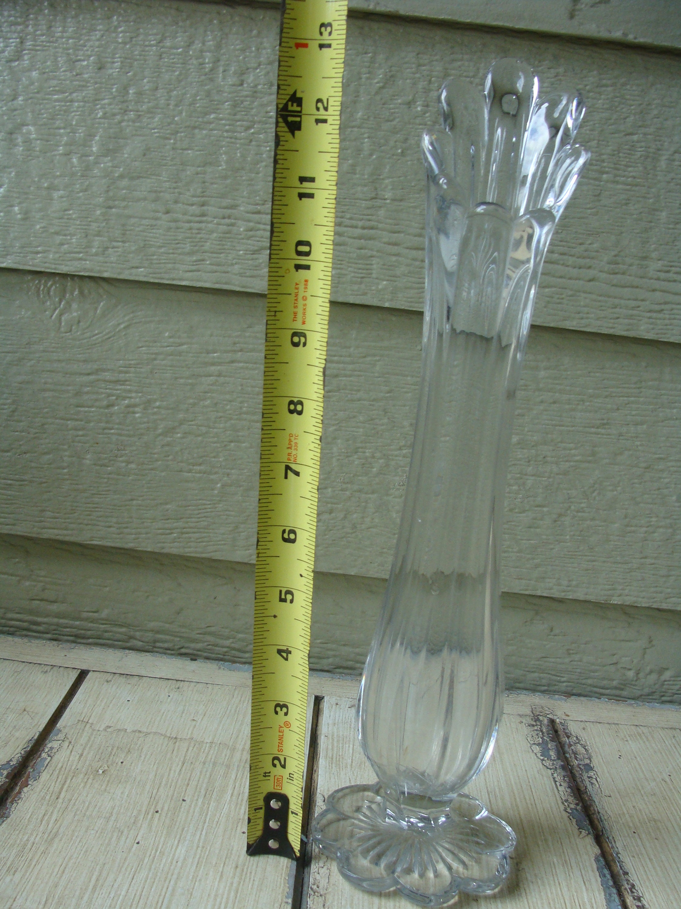Vintage Clear Glass Swung Vase With Tapered Petal Opening and Flower ...