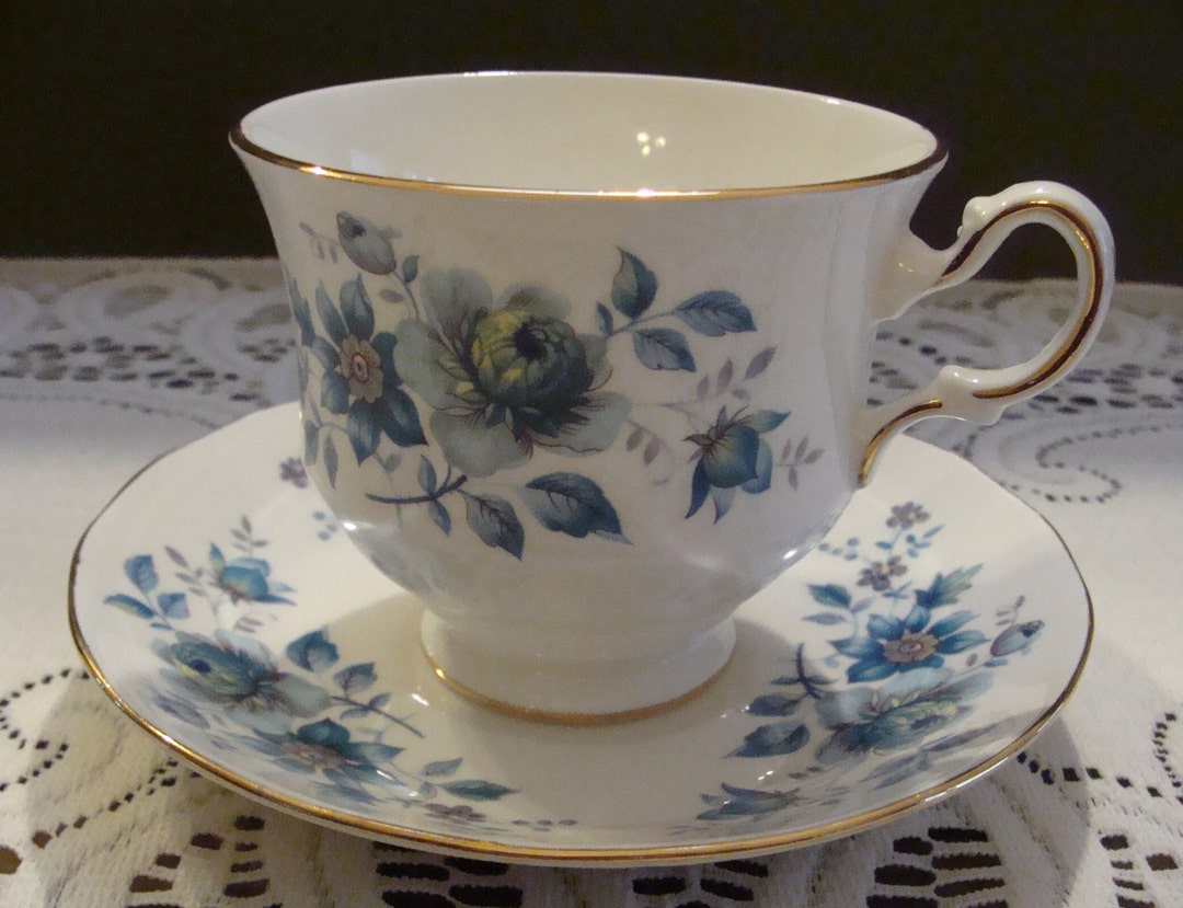 Vintage Queen Anne Bone China Teacup and Saucer -england With Blue ...