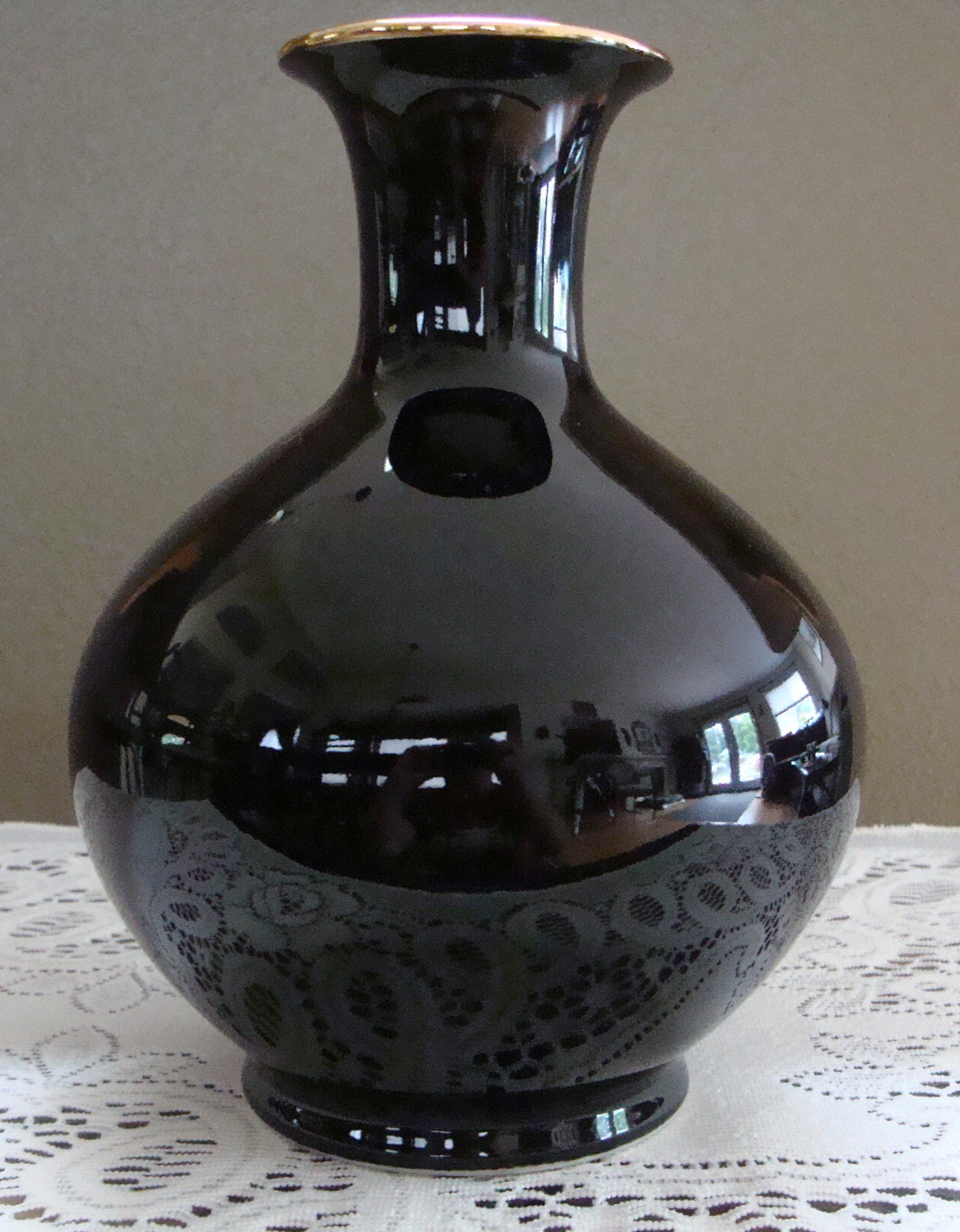 Vintage Shibata Black Porcelain Polychrome Vase With Flowers - Etsy