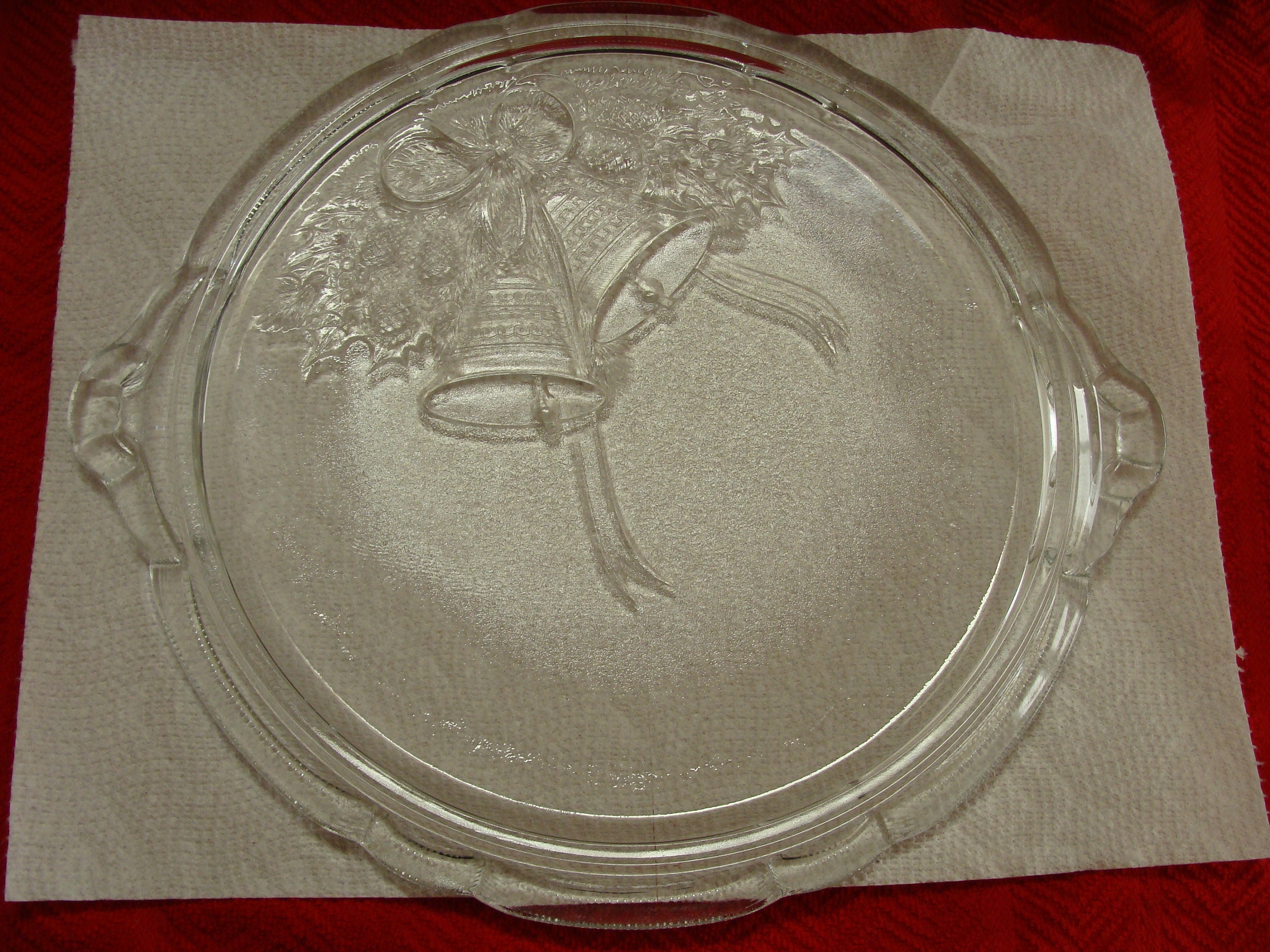 Vintage Clear Glass Serving Tray With Holiday Bells Holly and - Etsy