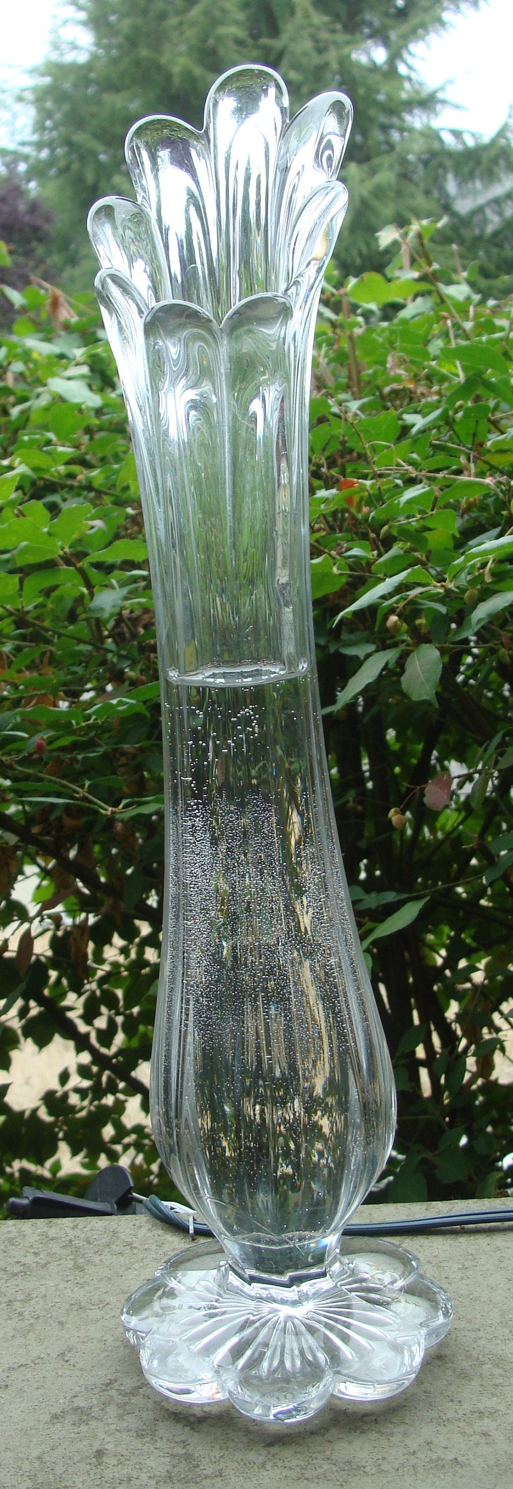 Vintage Clear Glass Swung Vase With Tapered Petal Opening and Flower ...