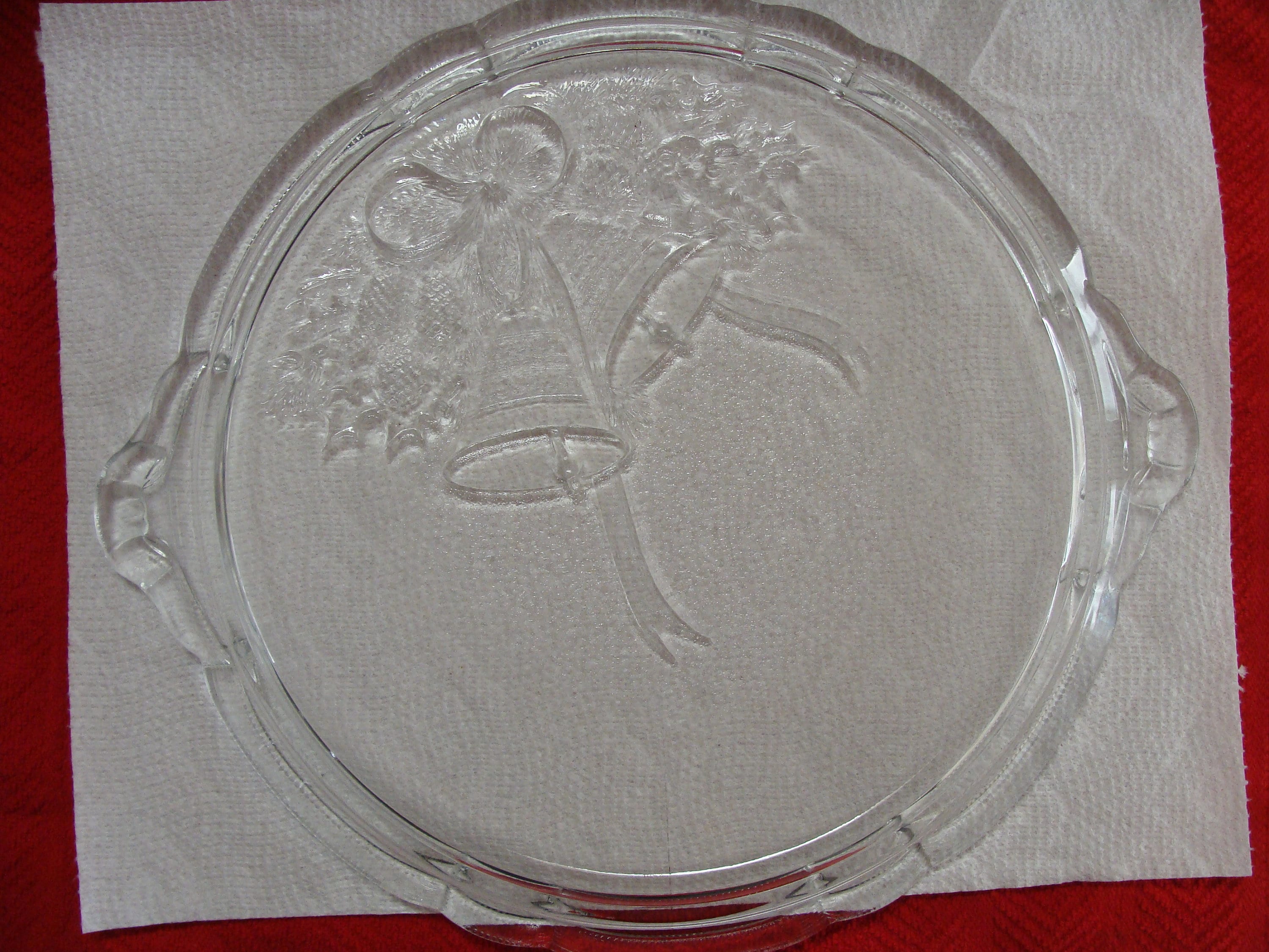 Vintage Clear Glass Serving Tray With Holiday Bells Holly and - Etsy