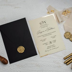 Gold Foil Acrylic Wedding Invitation Set: Black Envelope & Wax Seal - Etsy