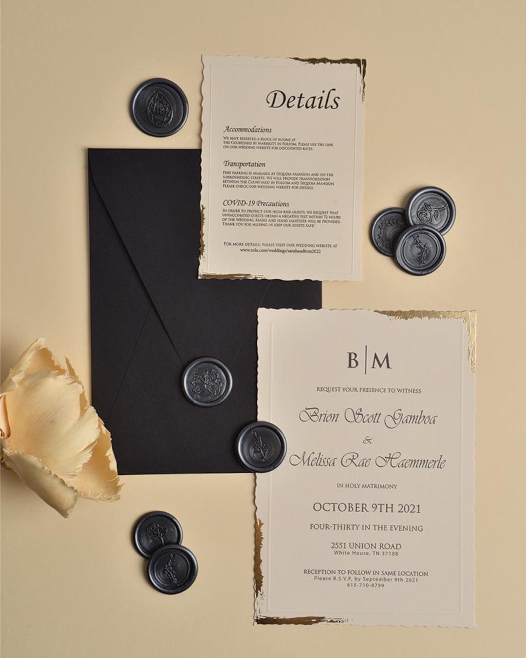 Gold Foil Acrylic Wedding Invitation Set: Black Envelope & Wax Seal - Etsy