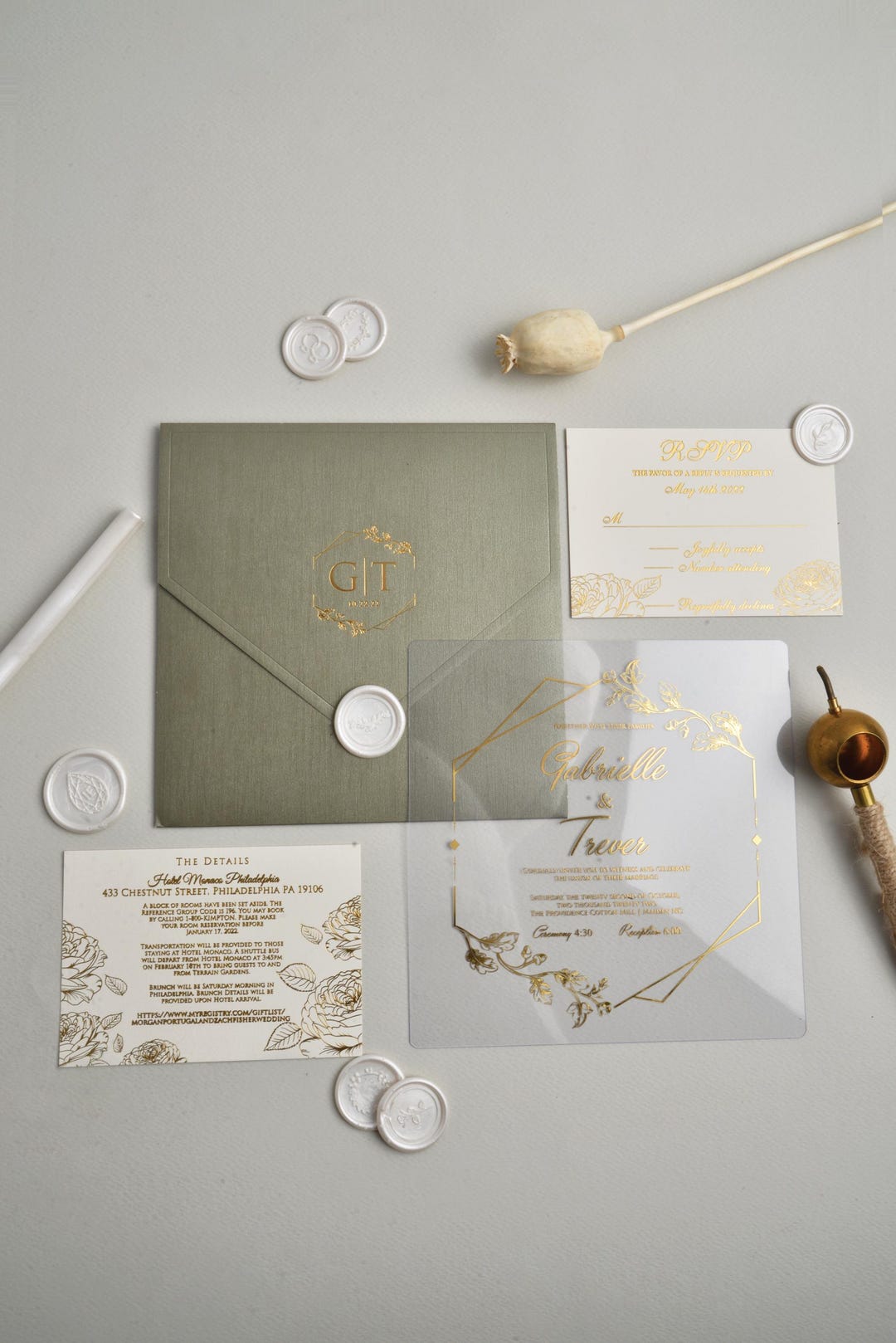 Gold Foil Acrylic Wedding Invitations: Elegant Transparent Invites - Etsy