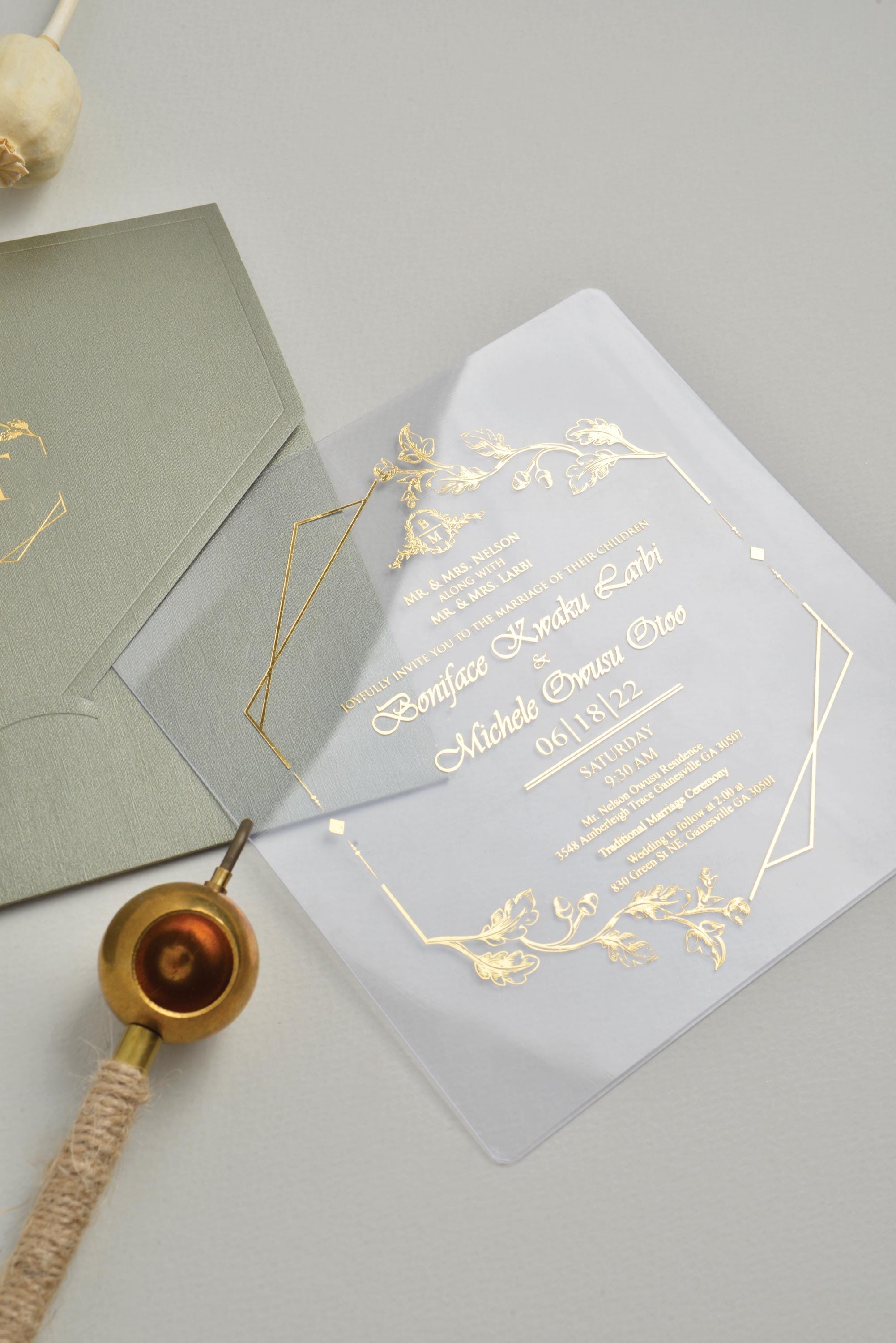 Gold Foil Acrylic Wedding Invitations: Elegant Transparent Invites - Etsy