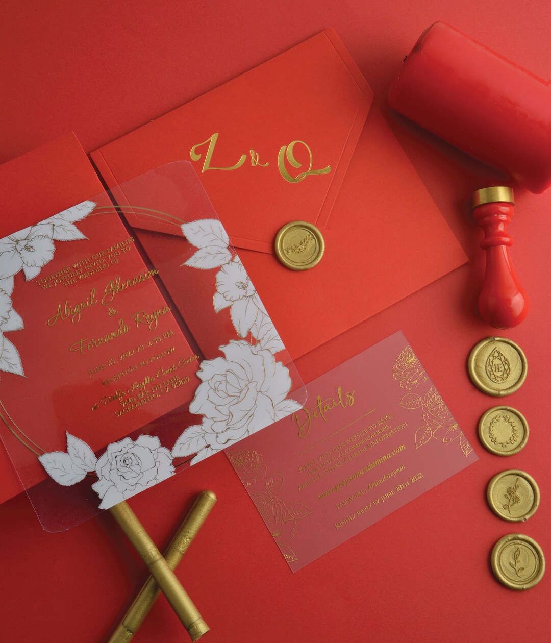 Red Wedding Invitations, Clear Acrylic Wedding Invitation, Minimalist ...