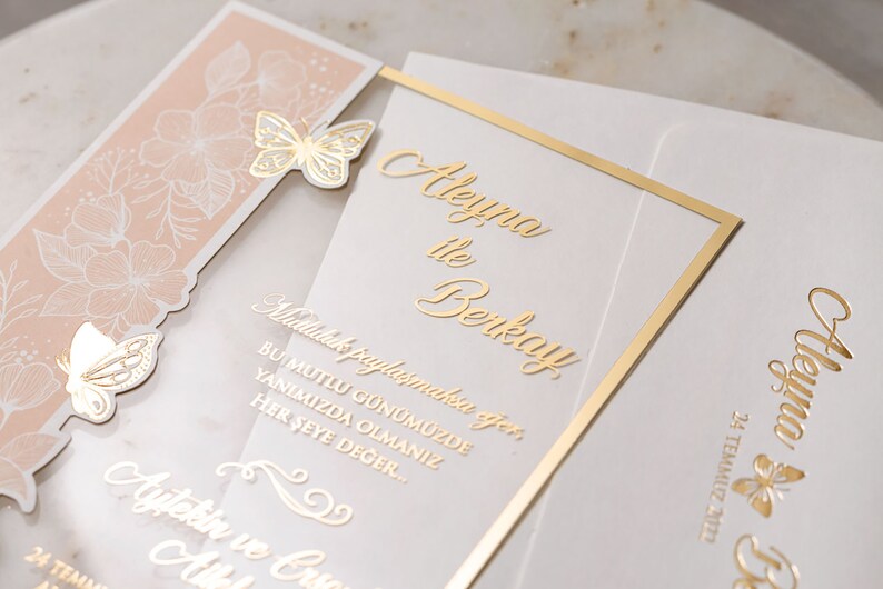 Acrylic Butterfly Quinceañera Invitation: Blush & Gold Foil - Etsy