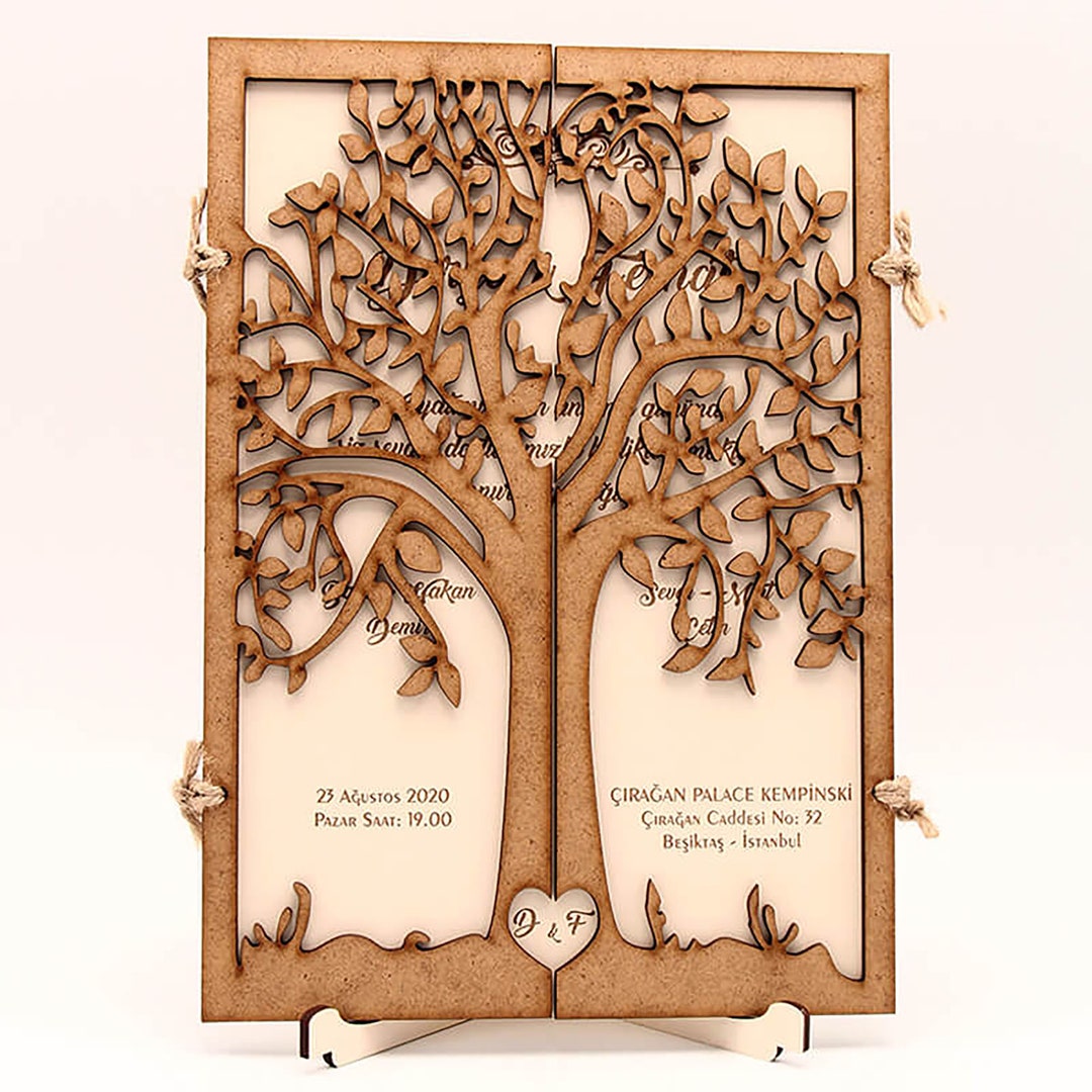 Laser Cut Wooden Tree Wedding Invitation With Burlap Envelope - Etsy Canada
