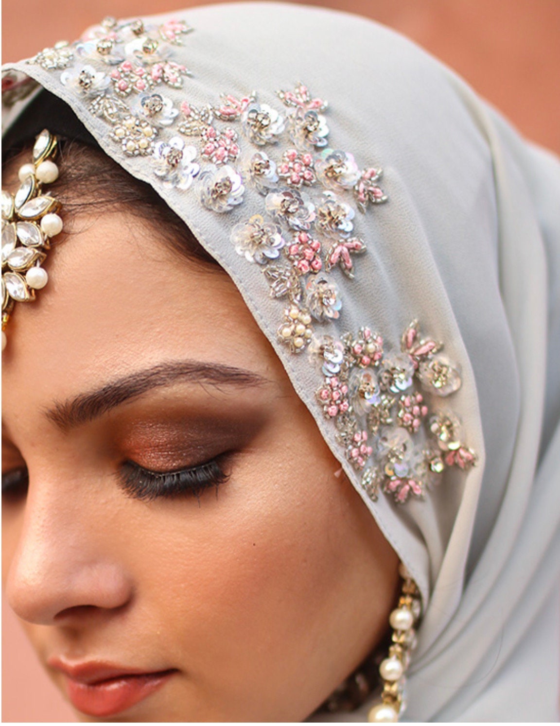 Luxury Silver Sequin Work Hijab Luxury Hijab Embellished Hijab Bridal ...