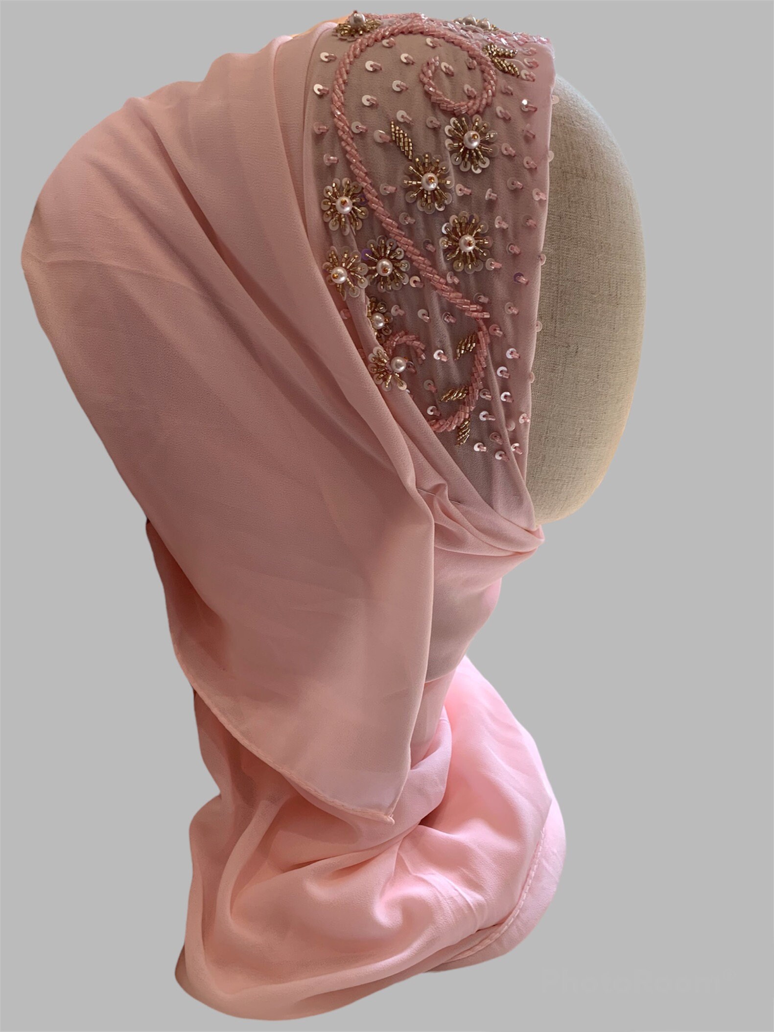Luxury Baby Pink Stone Work Hijab| Luxury Sequin Hijab| Luxury Hijab ...