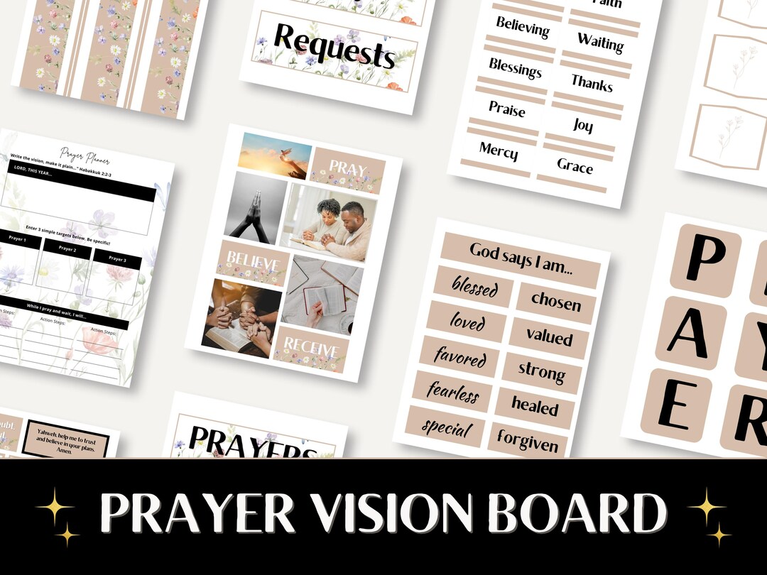 2025 Prayer Vision Board, Prayer Board Kit Printable, Christian Collage ...