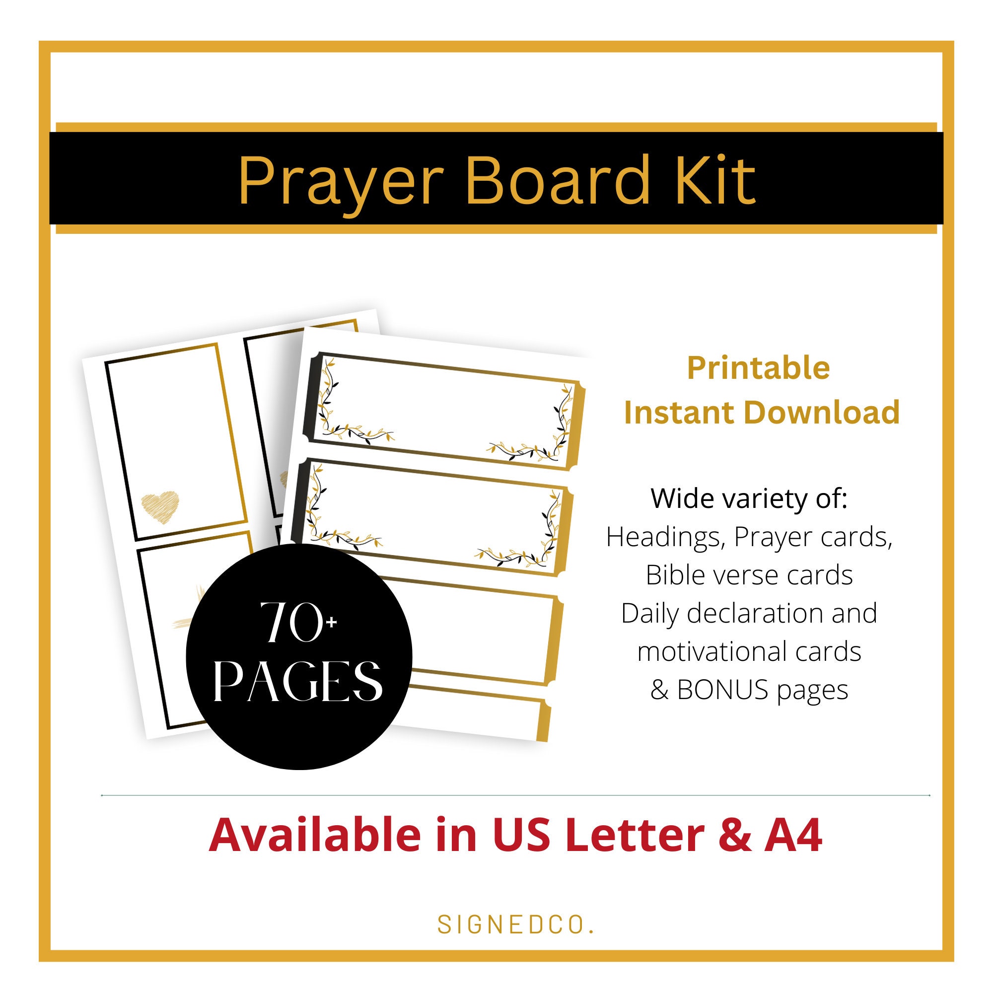 Prayer Board Templates, Printable Gold and Black Prayer Request Cards ...
