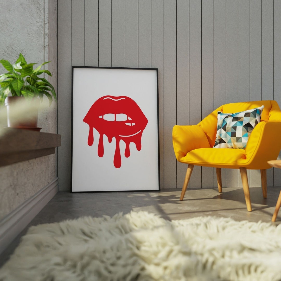 Dripping Red Lips Pop Art Poster Biting Lip Poster Modern Art Printable ...