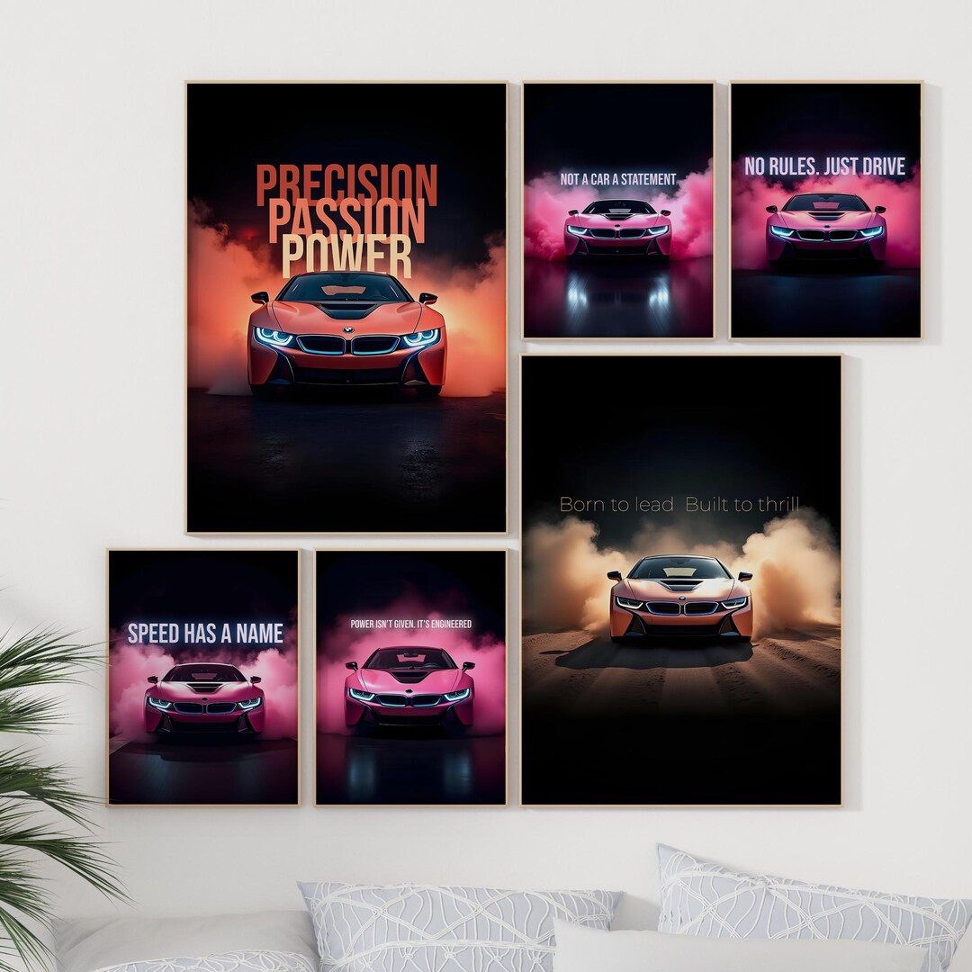 Drive & Power–modern Car Printable Poster Set 6 Prints, Car Wall Art ...