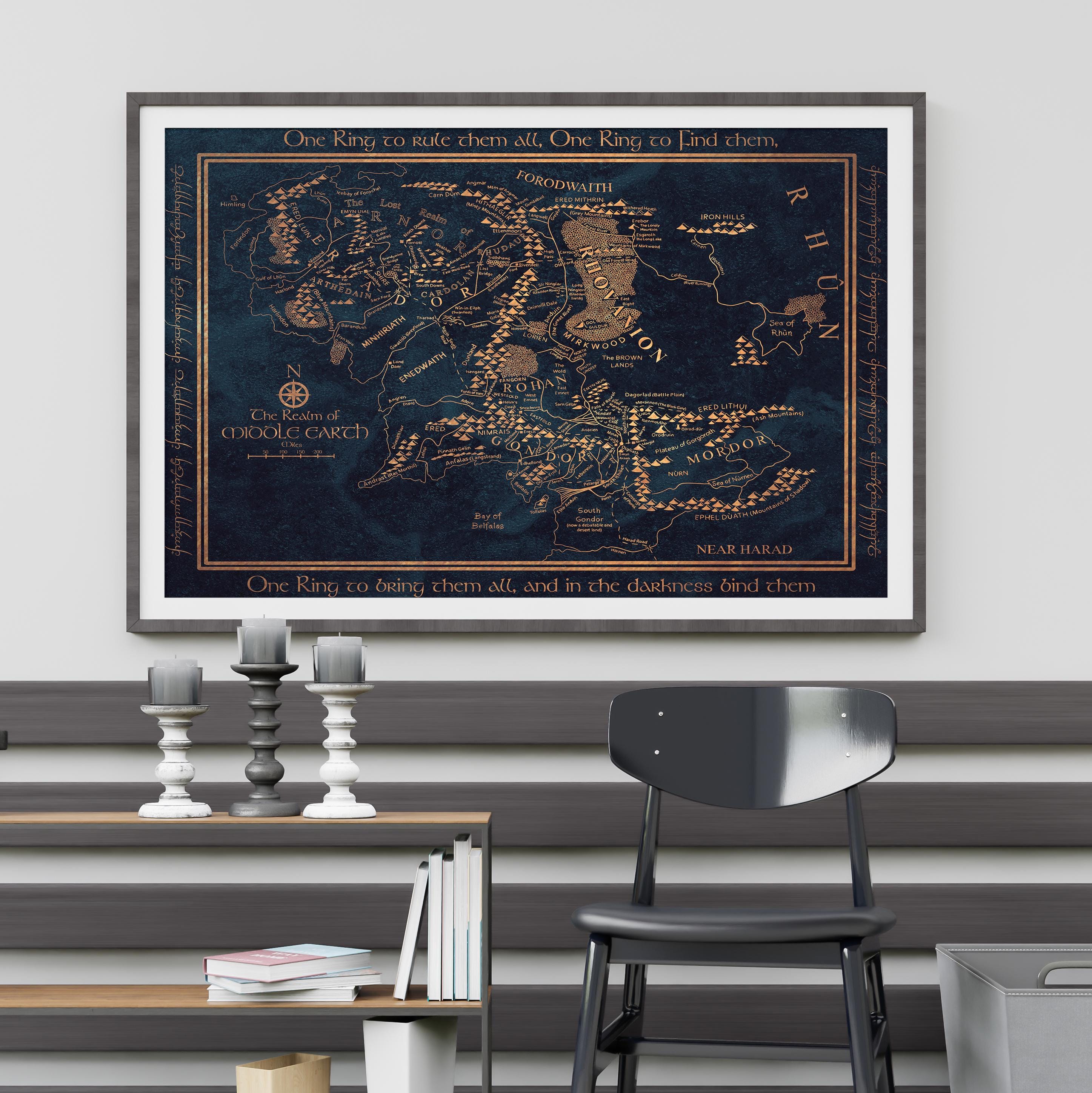 Lord of the Rings Middle Earth Map Poster Printable, Travel Digital Art ...