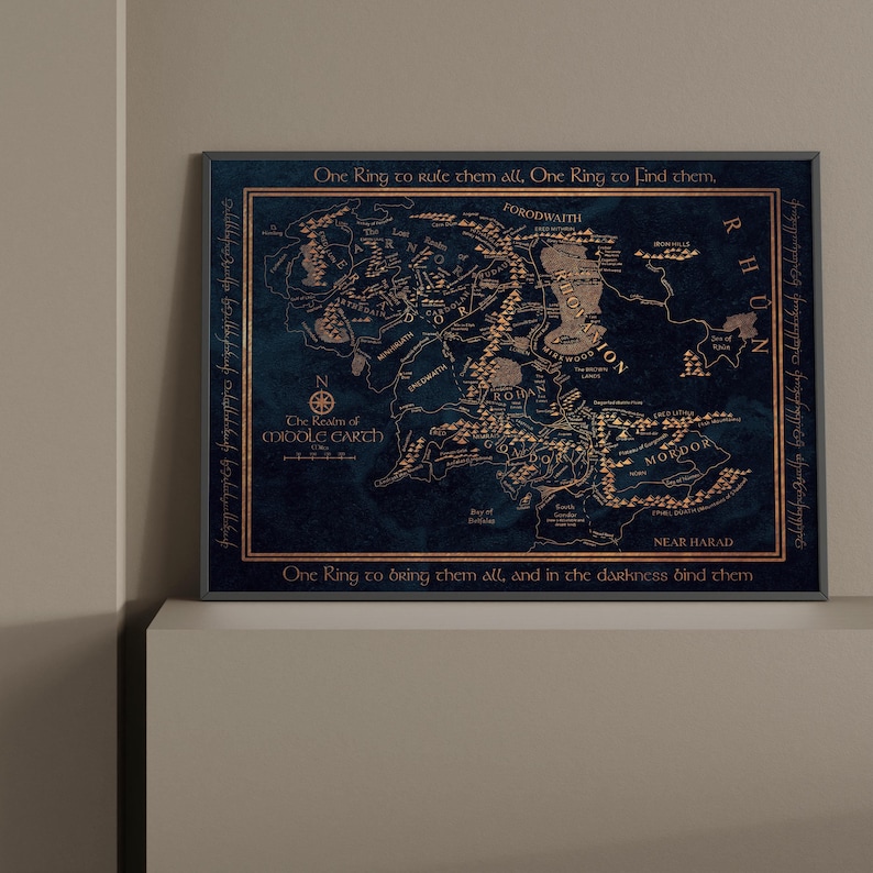 Lord of the Rings Middle Earth Map Poster Printable, Travel Digital Art ...