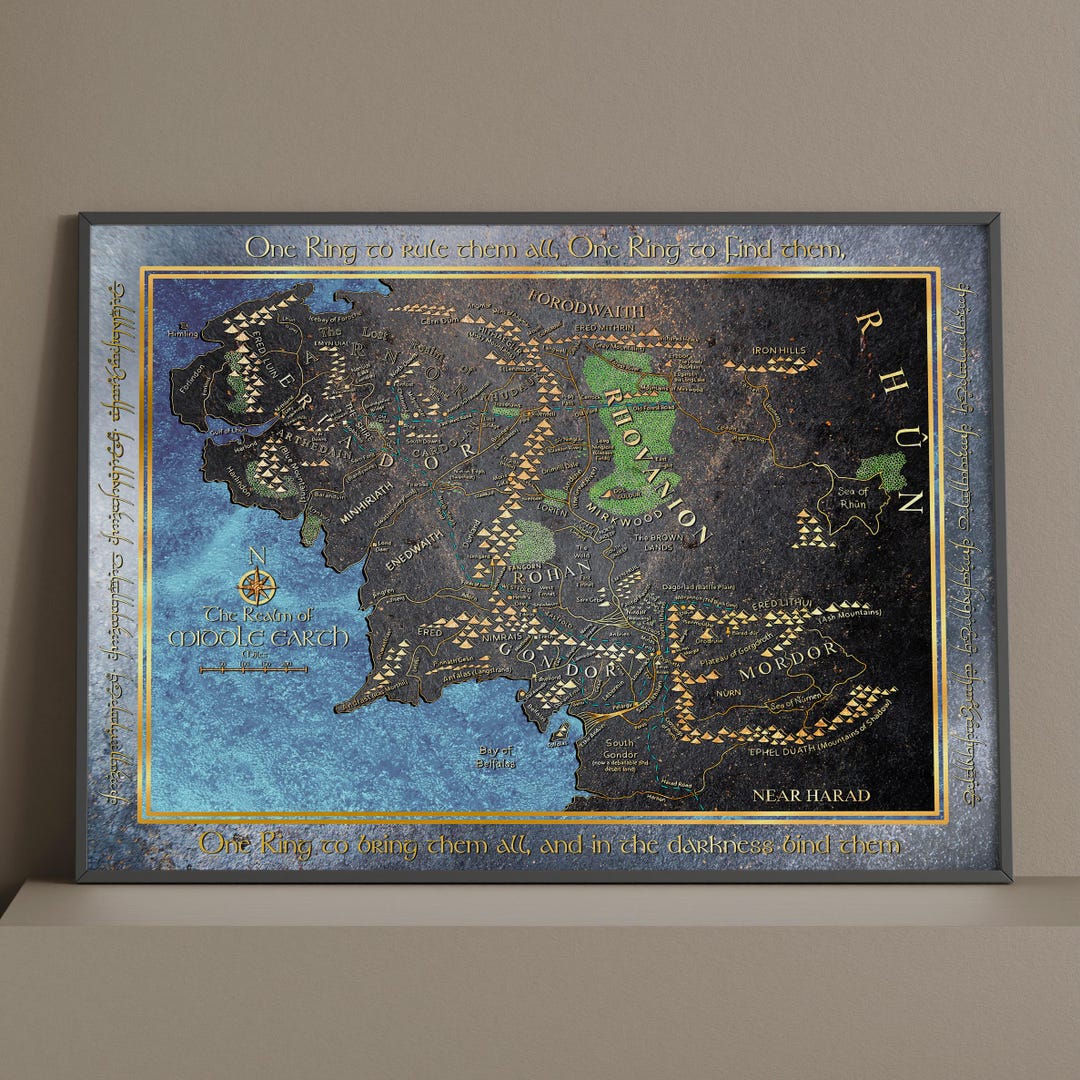 Lord of the Rings Middle Earth Map Poster Printable, Travel Digital Art ...