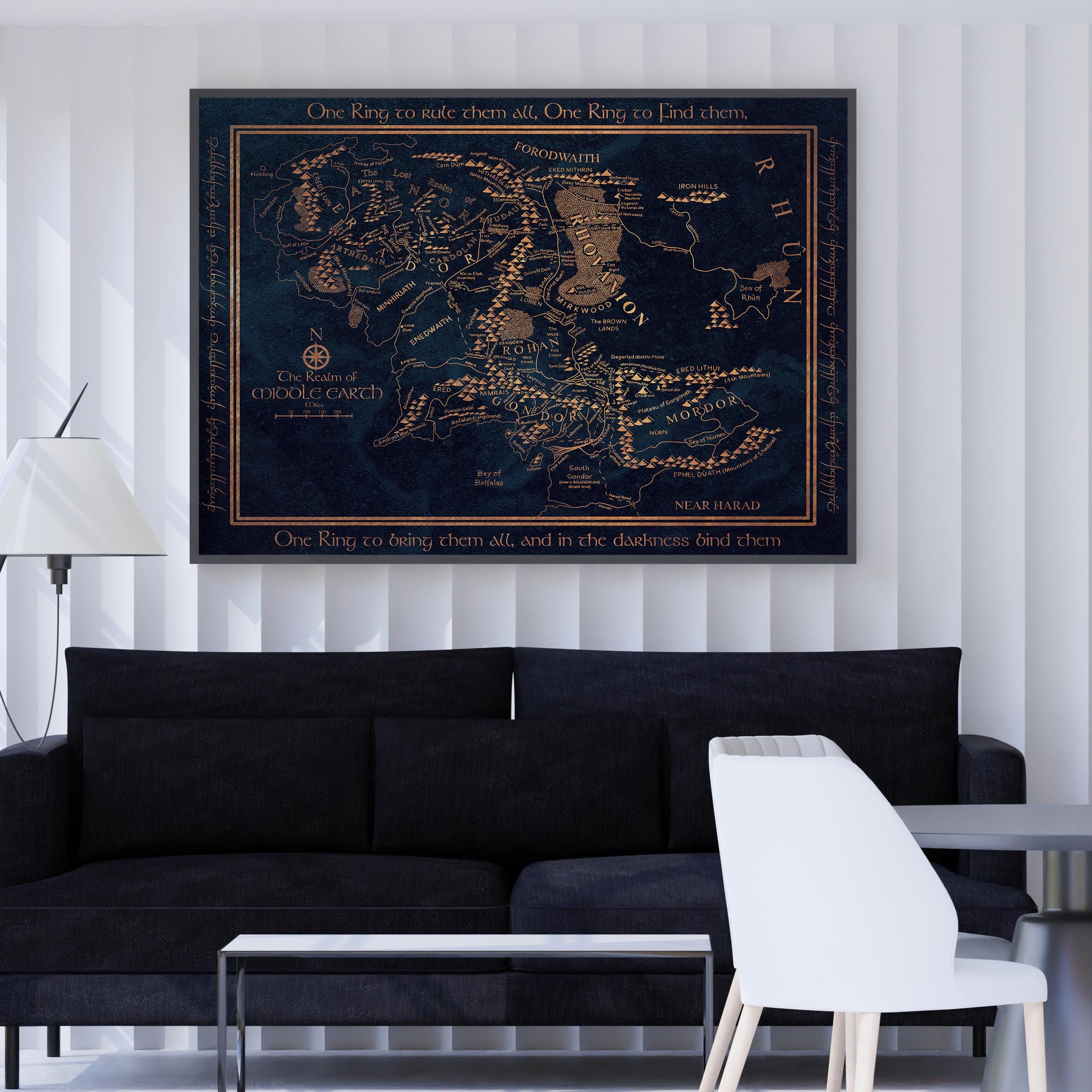 Lord of the Rings Middle Earth Map Poster Printable, Travel Digital Art ...