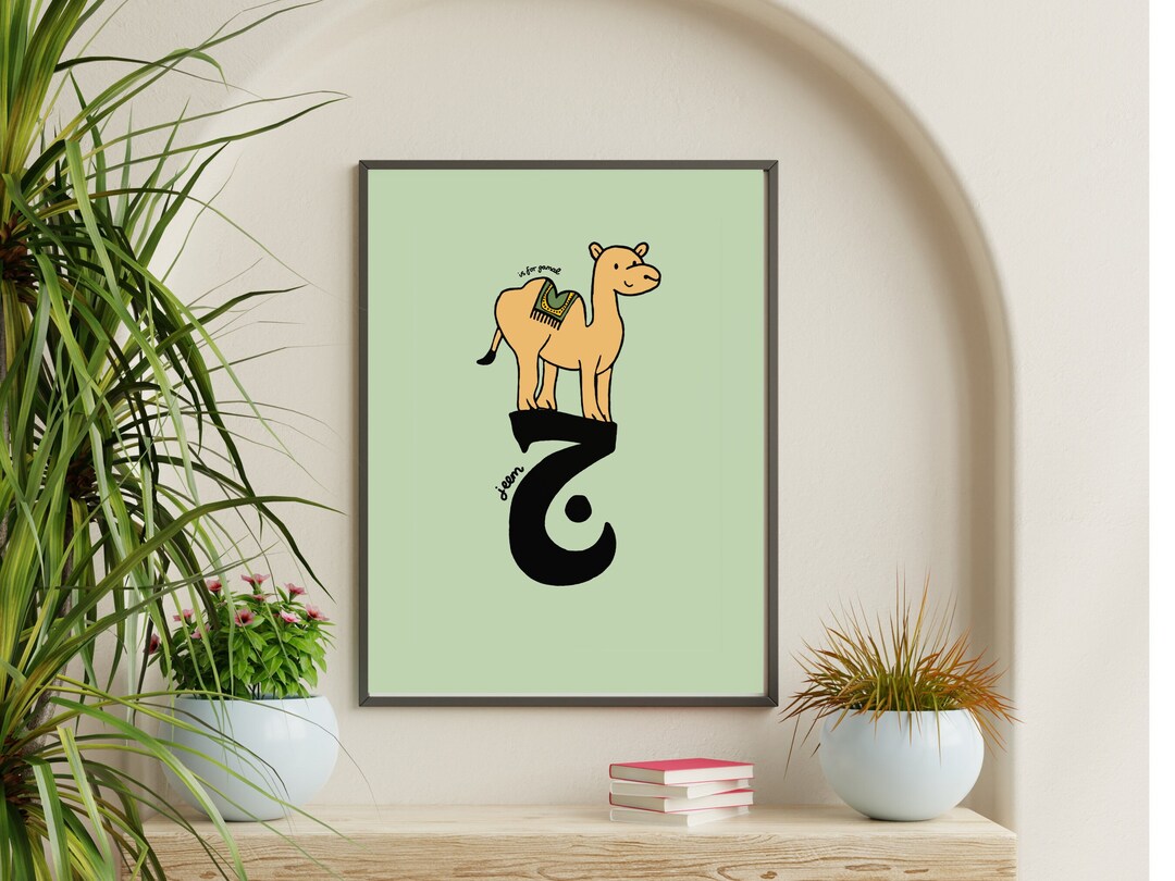 Islamic Nursery Wall Art Arabic Alphabet jeem Camel, in Neutral Colours ...