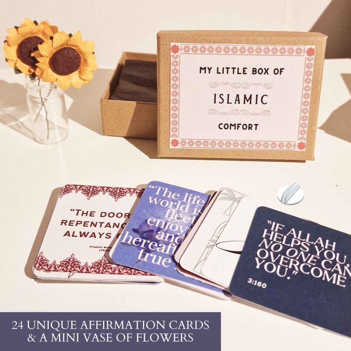 Islamic Comfort Gift Box: Affirmation Cards, Mini Sunflowers and Vase ...
