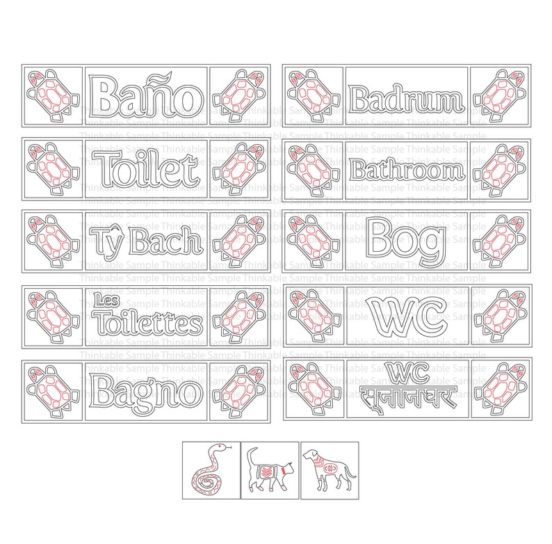 Baño Door Sign, Toilet Door Sign, Bathroom in Multiple Languages ...