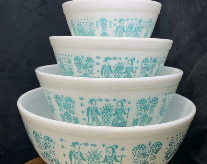 Pyrex Amish Butterprint Mixing Bowls Turquoise on White Choice - Etsy