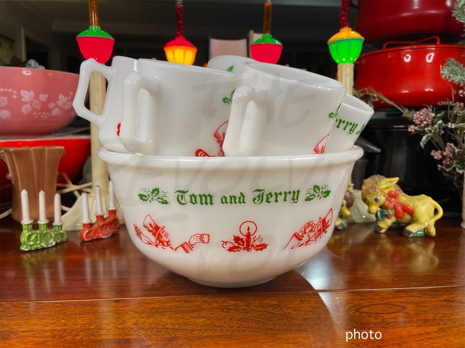 Hazel Atlas Tom and Jerry Christmas Punch Bowl W/10 Mugs - Etsy