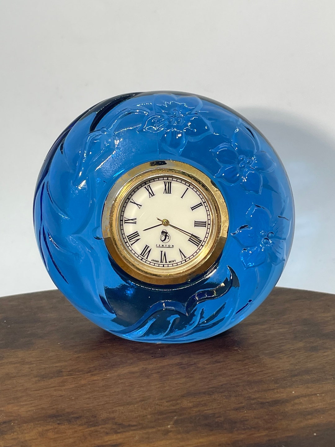 Vintage Fenton Blue Floral Glass Clock - Etsy