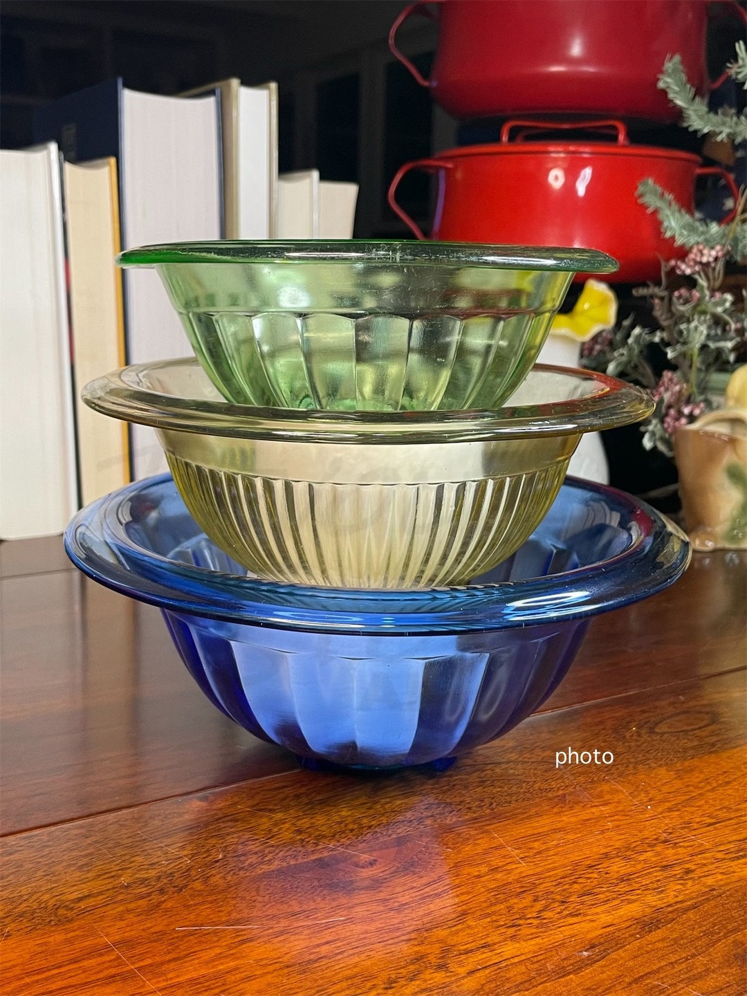 3 Nesting Pillar Optic Rolled Rimmed Mixing Bowls - Etsy