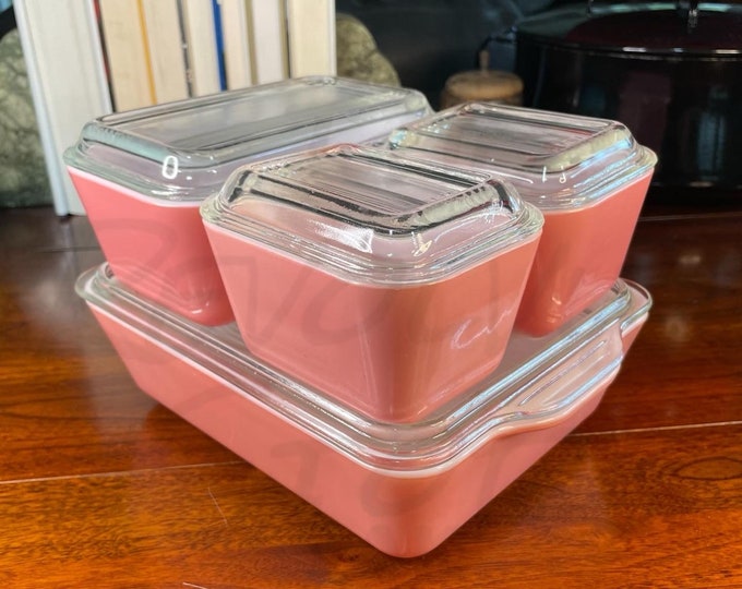 Pink Pyrex 501 502 & 503 Refrigerator Dish Set, No Lids, Showing Ware ...