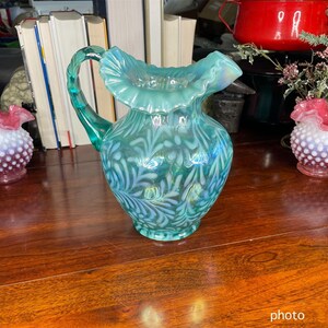 Vintage Fenton Aqua/blue Opalescent Daisy and Fern Water Pitcher - Etsy