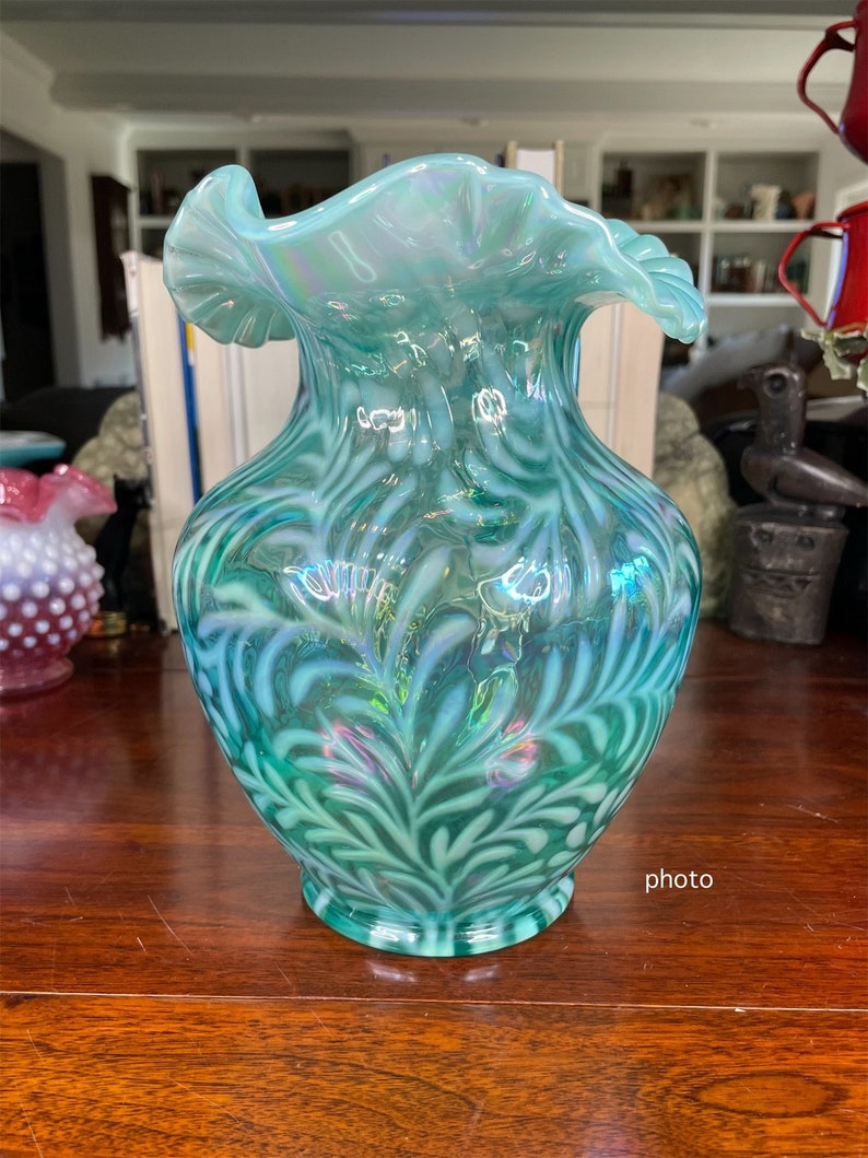 Vintage Fenton Aqua/blue Opalescent Daisy and Fern Water Pitcher - Etsy