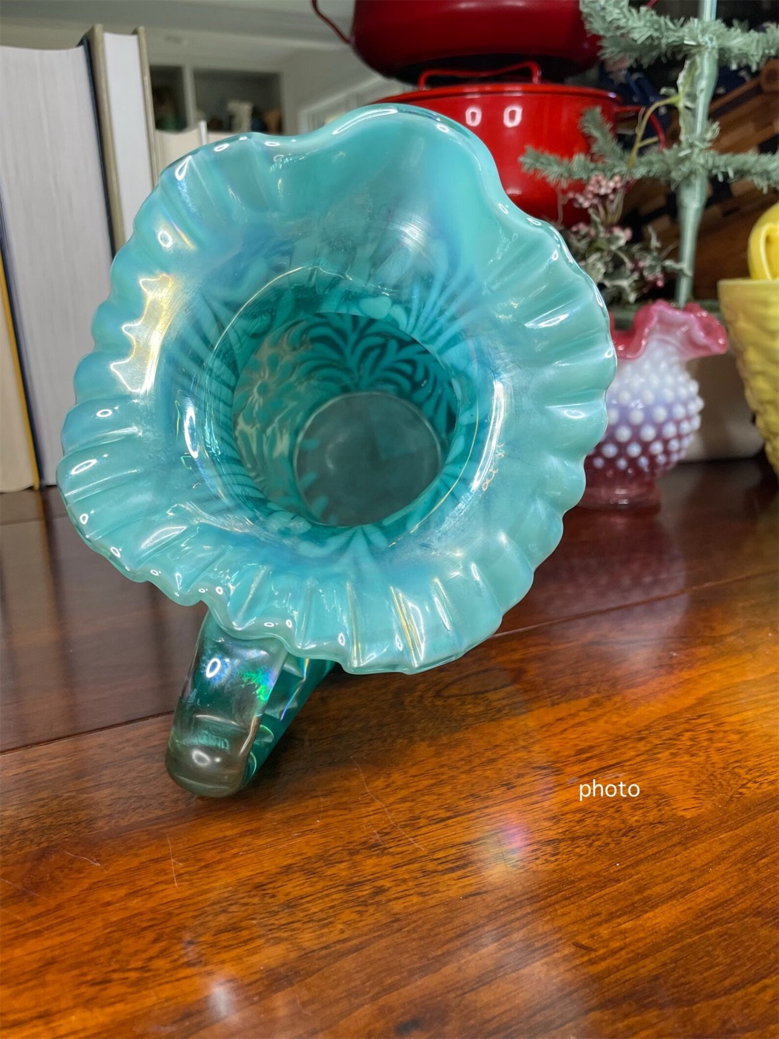 Vintage Fenton Aqua/blue Opalescent Daisy and Fern Water Pitcher - Etsy