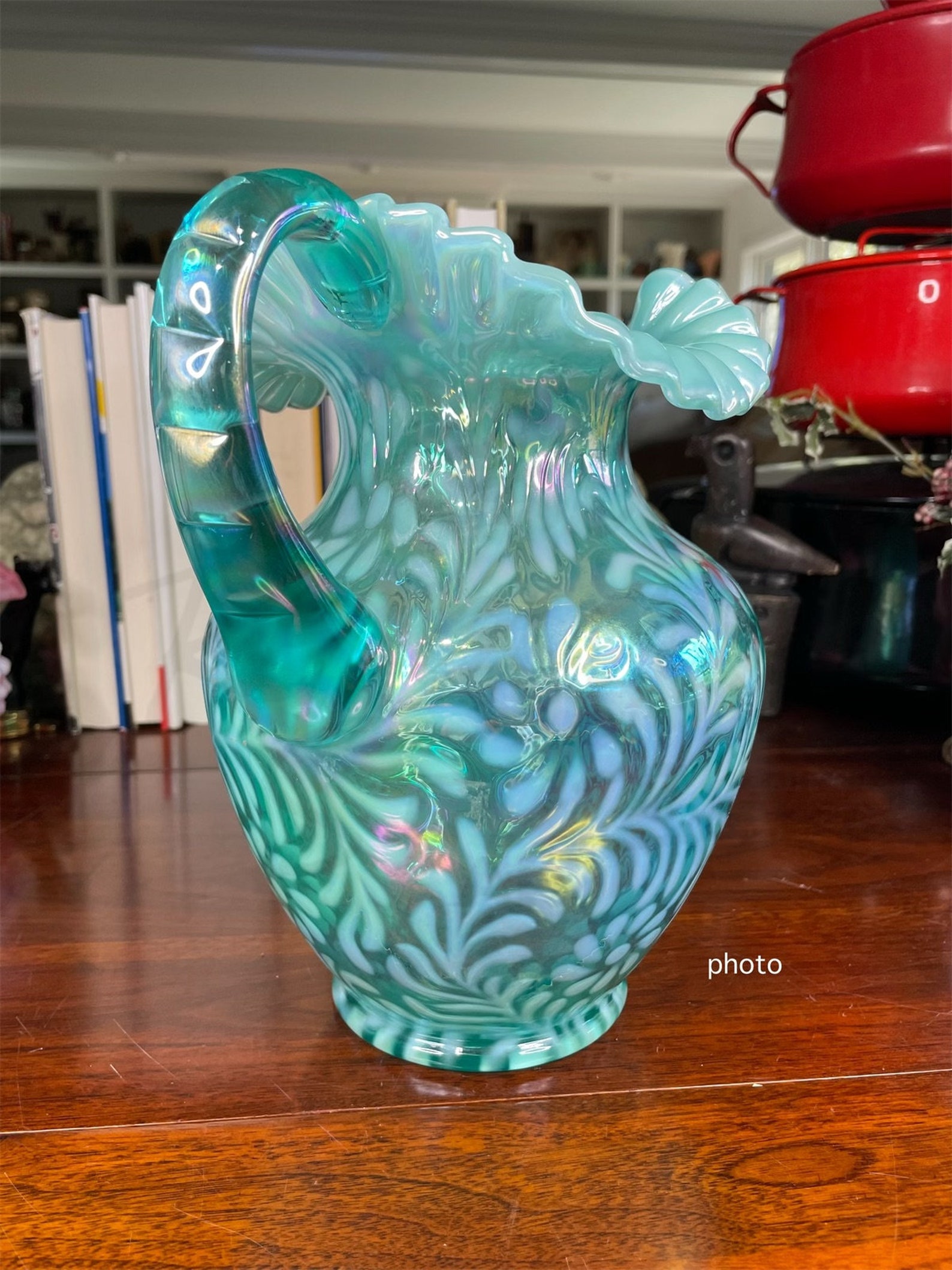 Vintage Fenton Aqua/blue Opalescent Daisy and Fern Water Pitcher - Etsy