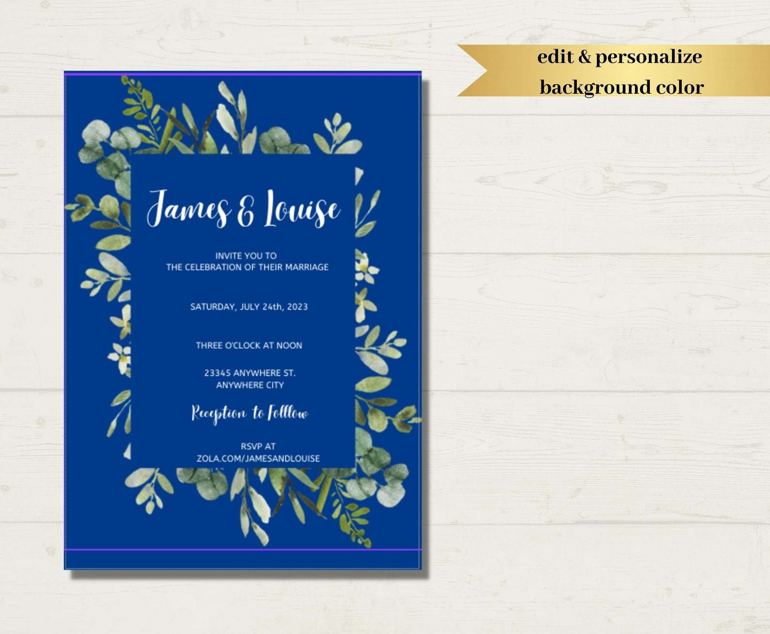 Green Leaf Wedding Invitation 5x 7 Inch, Simple Modern Wedding, Summer ...